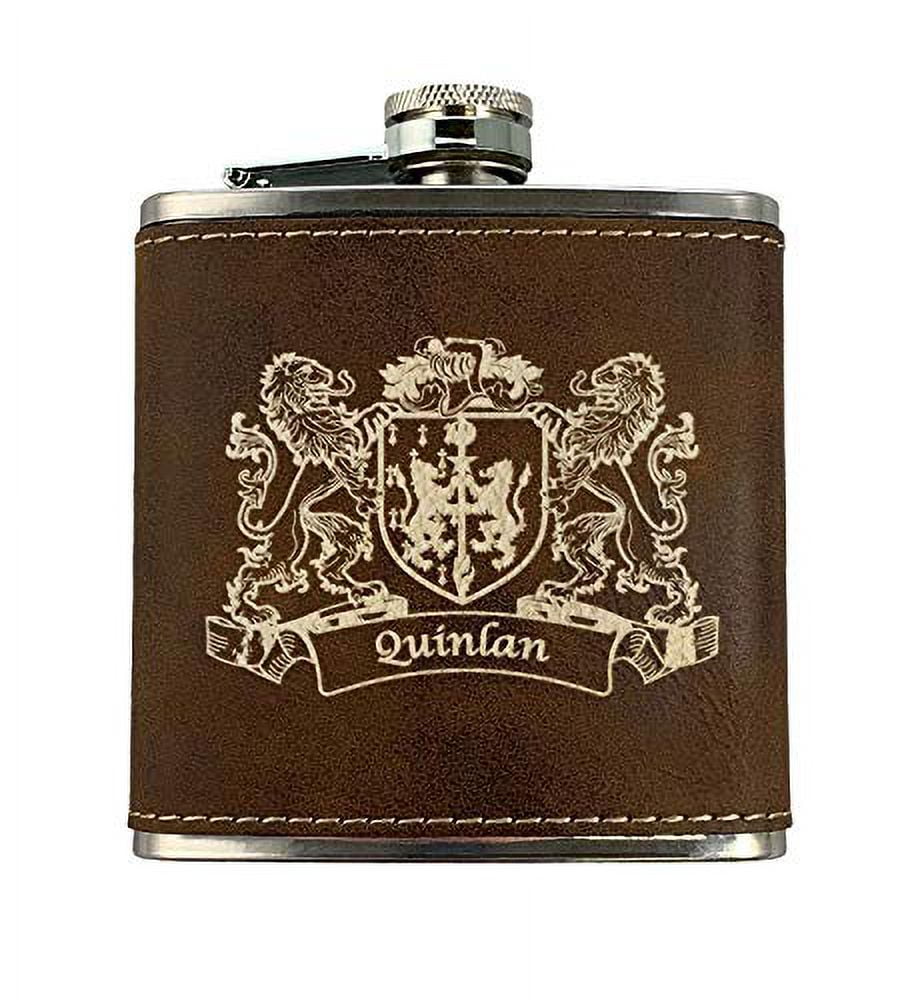 Quinlan Irish Coat of Arms Leather Flask - Rustic Brown - Walmart.com