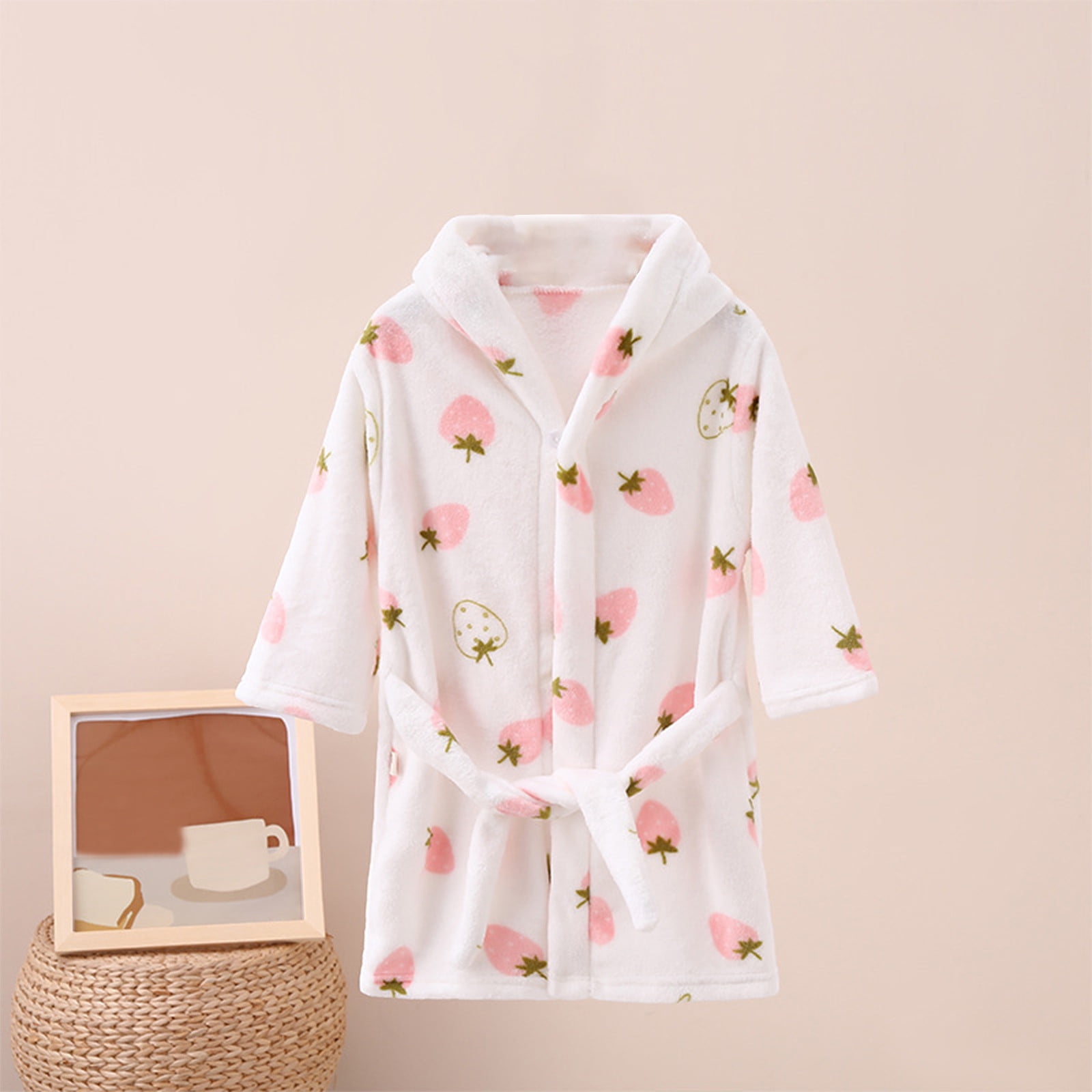 2-12Years Girls Fleece Hooded Bathrobe Children'S Warm Printed Bathrobe ...