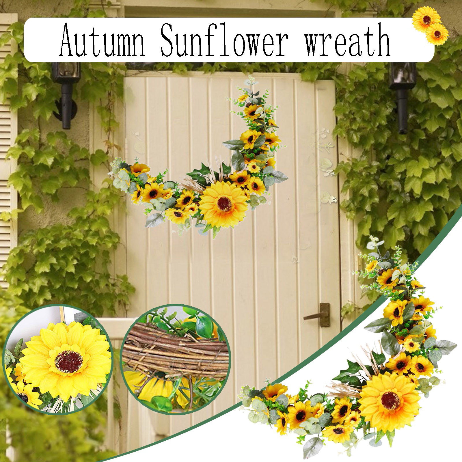 Quinlirra Back to School Easter artificial Yellow Sunflower Wreath ...