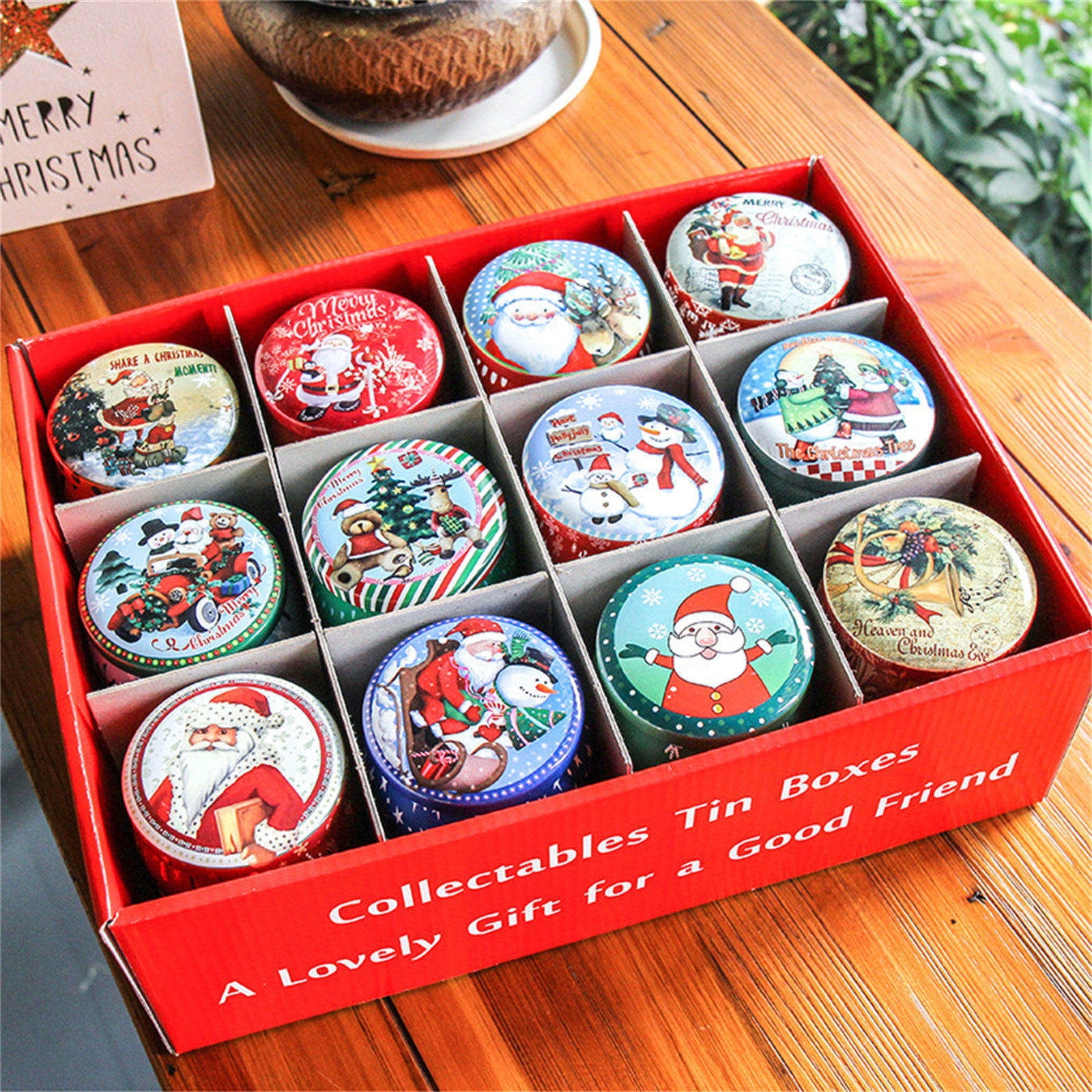 Quinlirra Clearance 12 Pcs Christmas Tins Square Xmas Cookie Boxes ...