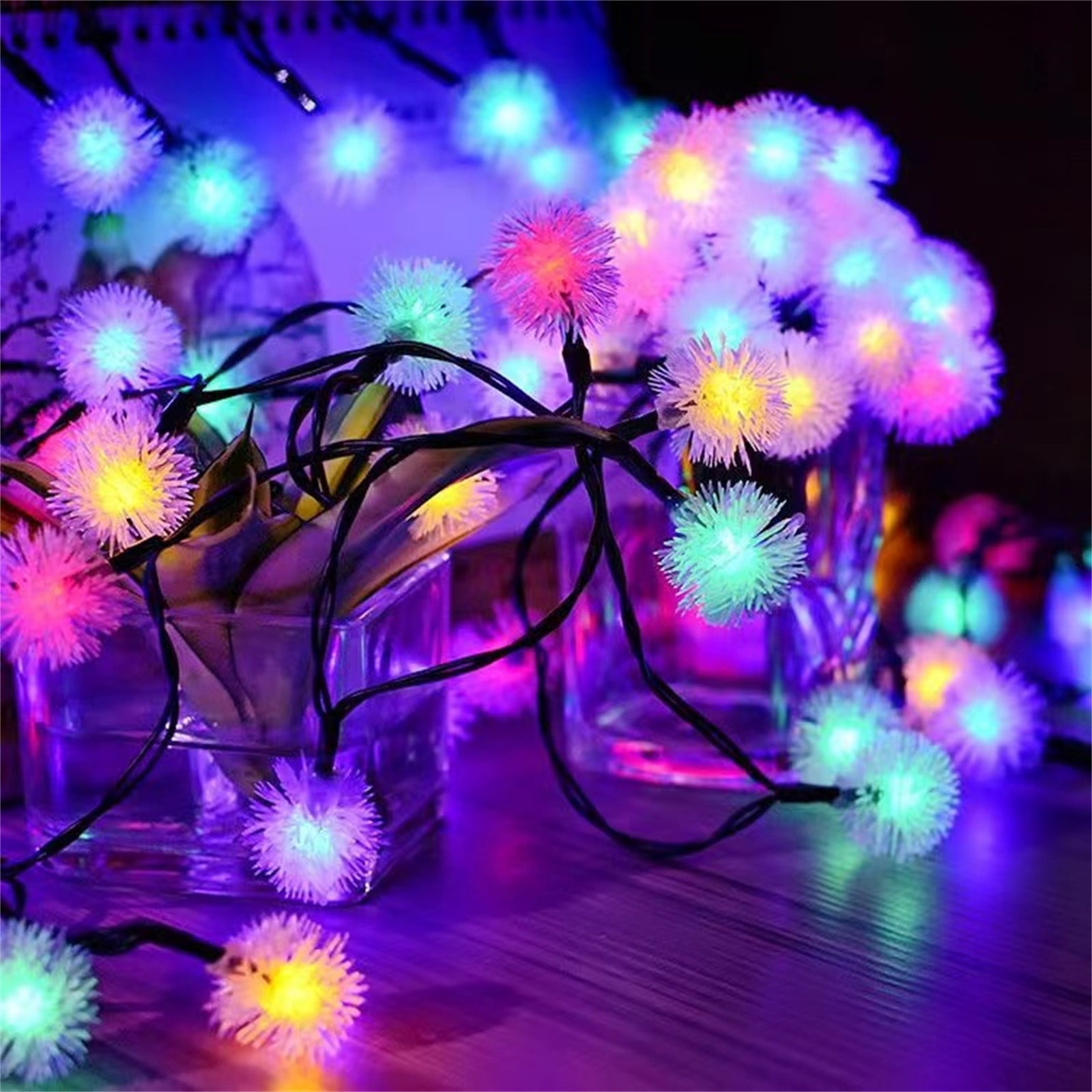 Todaioua 16.5ft/5M Battery Operated 20LED Furry Snowball String Lights ...