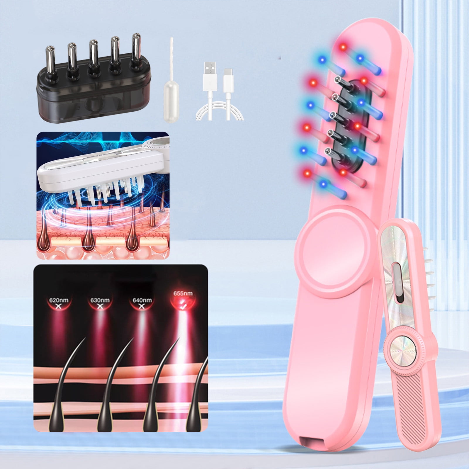 Todaioua 2-in-1 Hair Oil Applicator Scalp Comb, USB-Charged Scalp ...