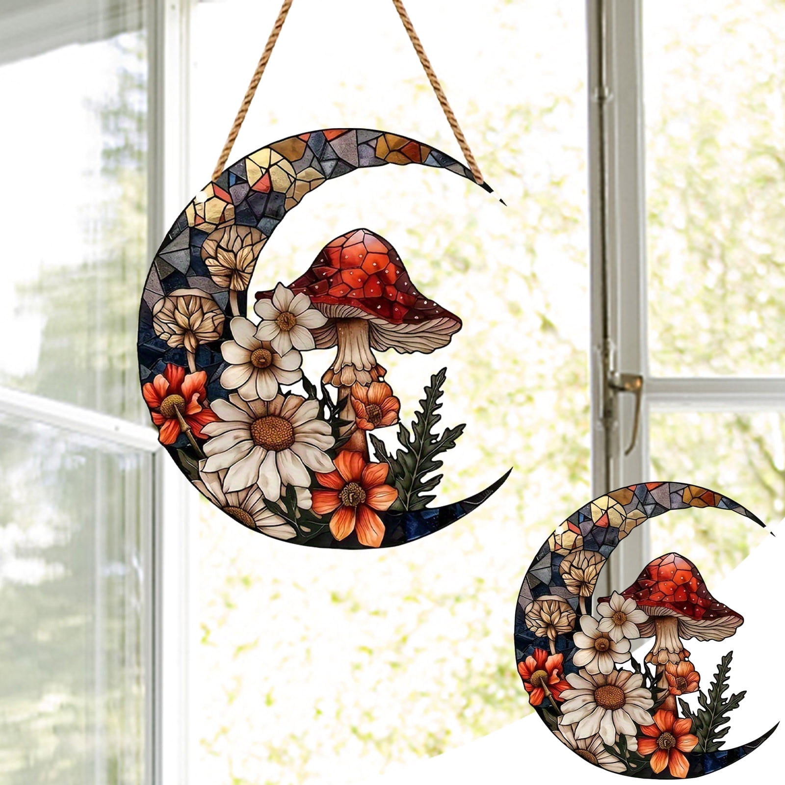 Todaioua Boho Mushroom Window Decor - Acrylic Mushroom Wall Hanging Art ...