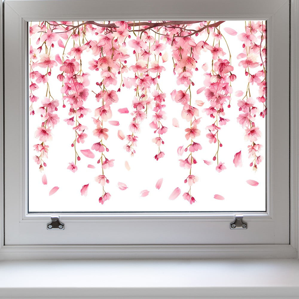Todaioua Cherry Blossom Window Clings Pink Floral Hanging Vine Static ...