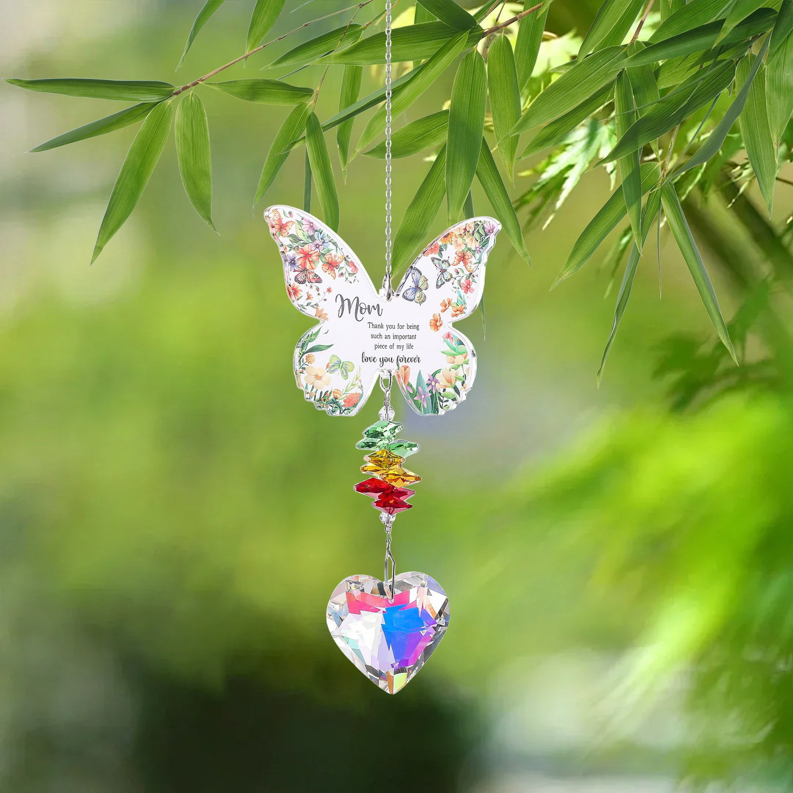 Todaioua Elegant Crystal Wind Chime Pendant with Acrylic Butterflies ...