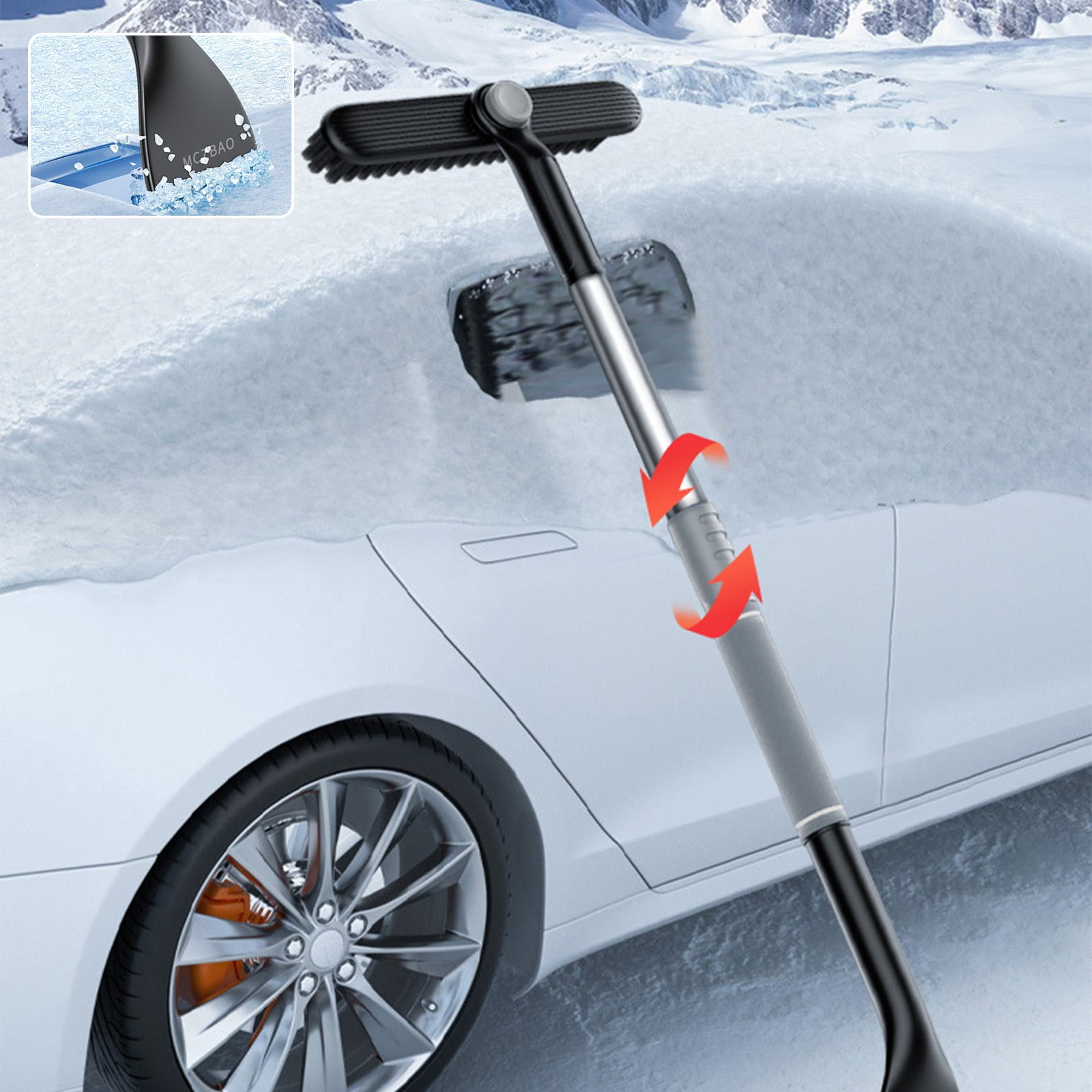 Todaioua Heavy Duty Car Snow Shovel - Retractable Aluminum Alloy Multi ...