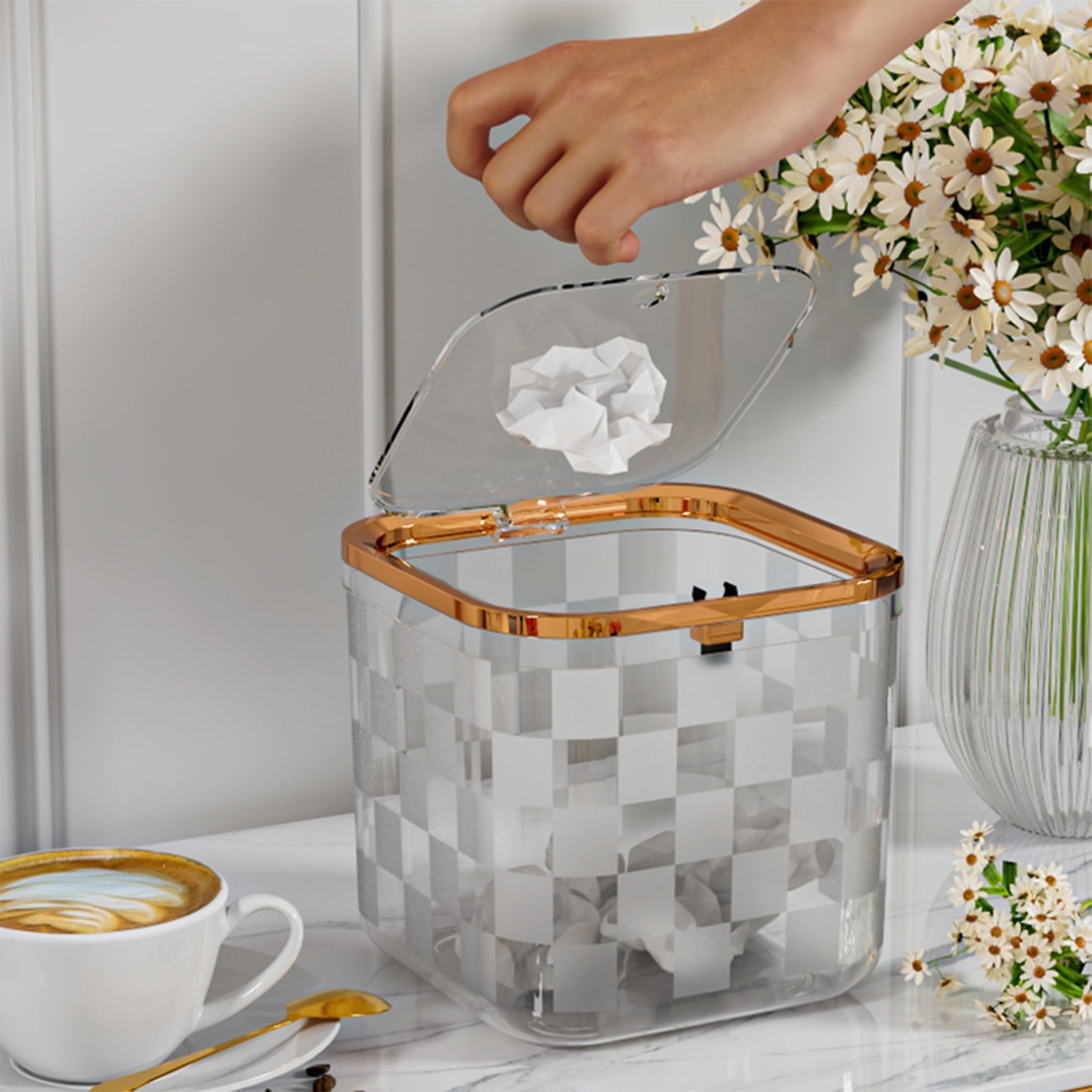 Small Transparent Trash Can, Bathroom Trash Cans with Lids, Plastic ...