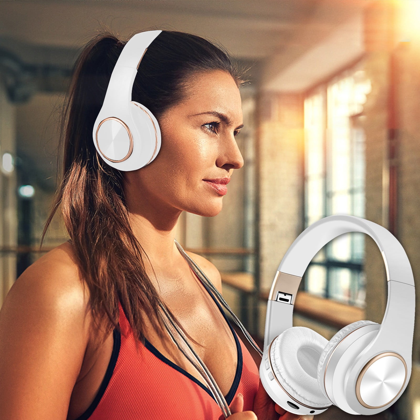 Quinlirra Clearance Wireless Headset & Charge Stand Stereo Headphones w/Noise Canceling Boom Mic ...