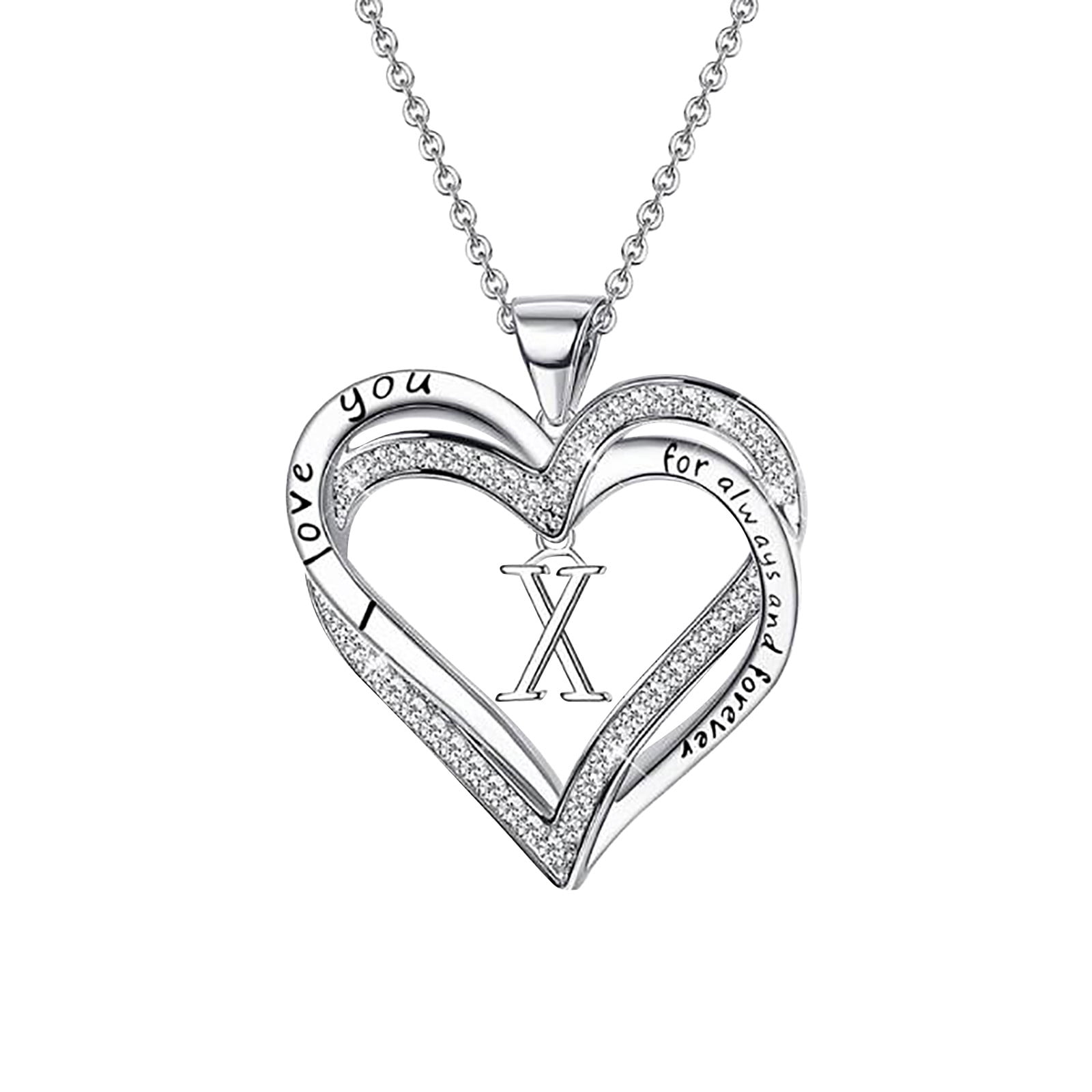 Easter Necklaces for Women Ladies Double Heart Diamond Necklace With 26 English Letters Couple ...
