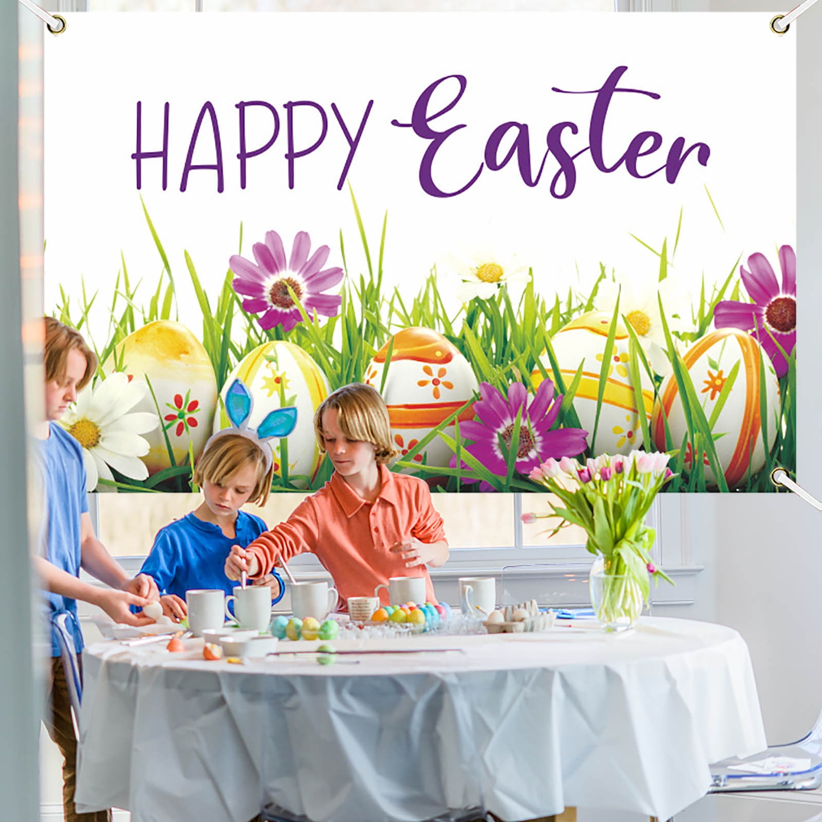 Quinlirra Easter Party Decorations - Large Fabric Easter Egg Banner ...