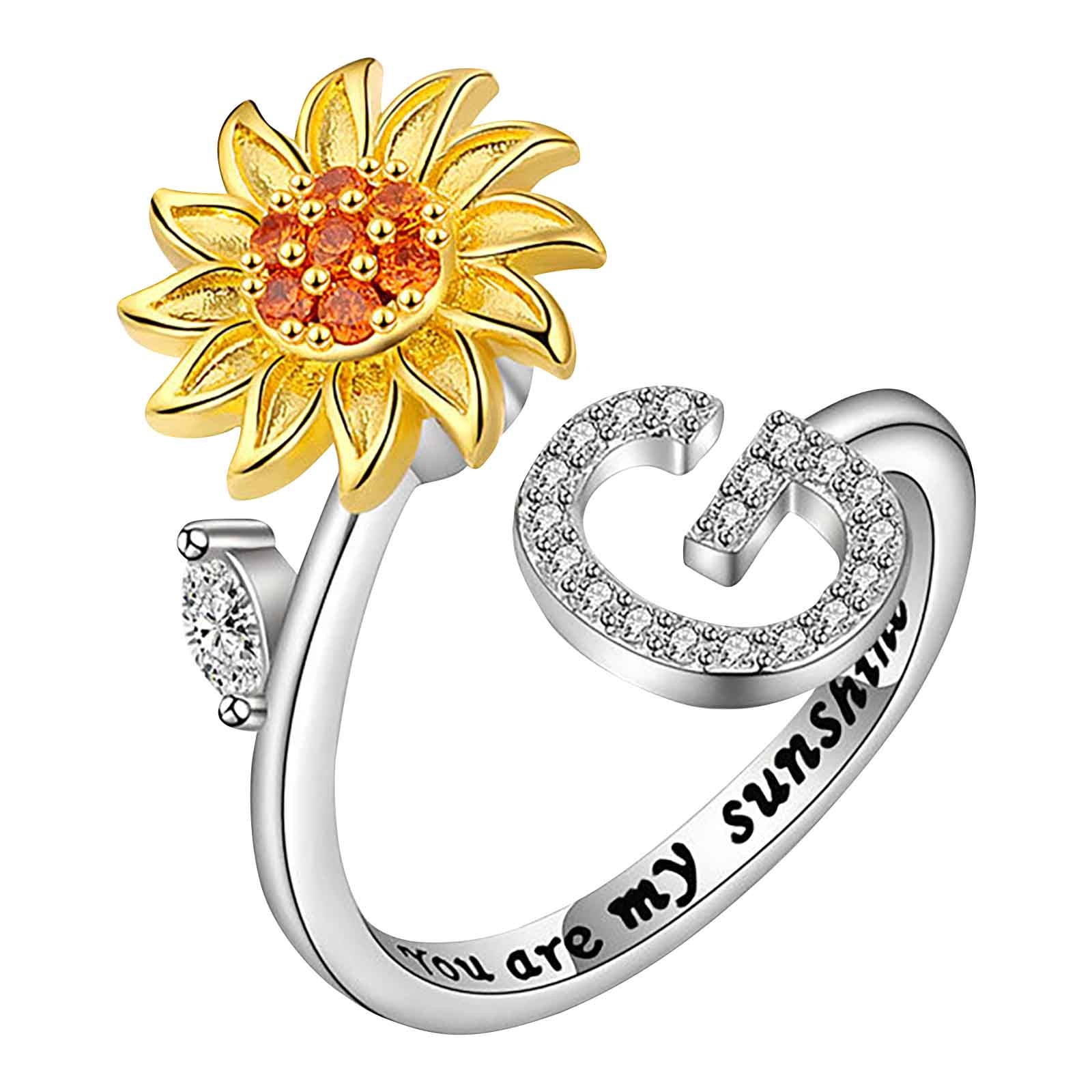 Easter Rings for Women Sunflower Rotating Ring 26 Letter Ring Sunflower ...