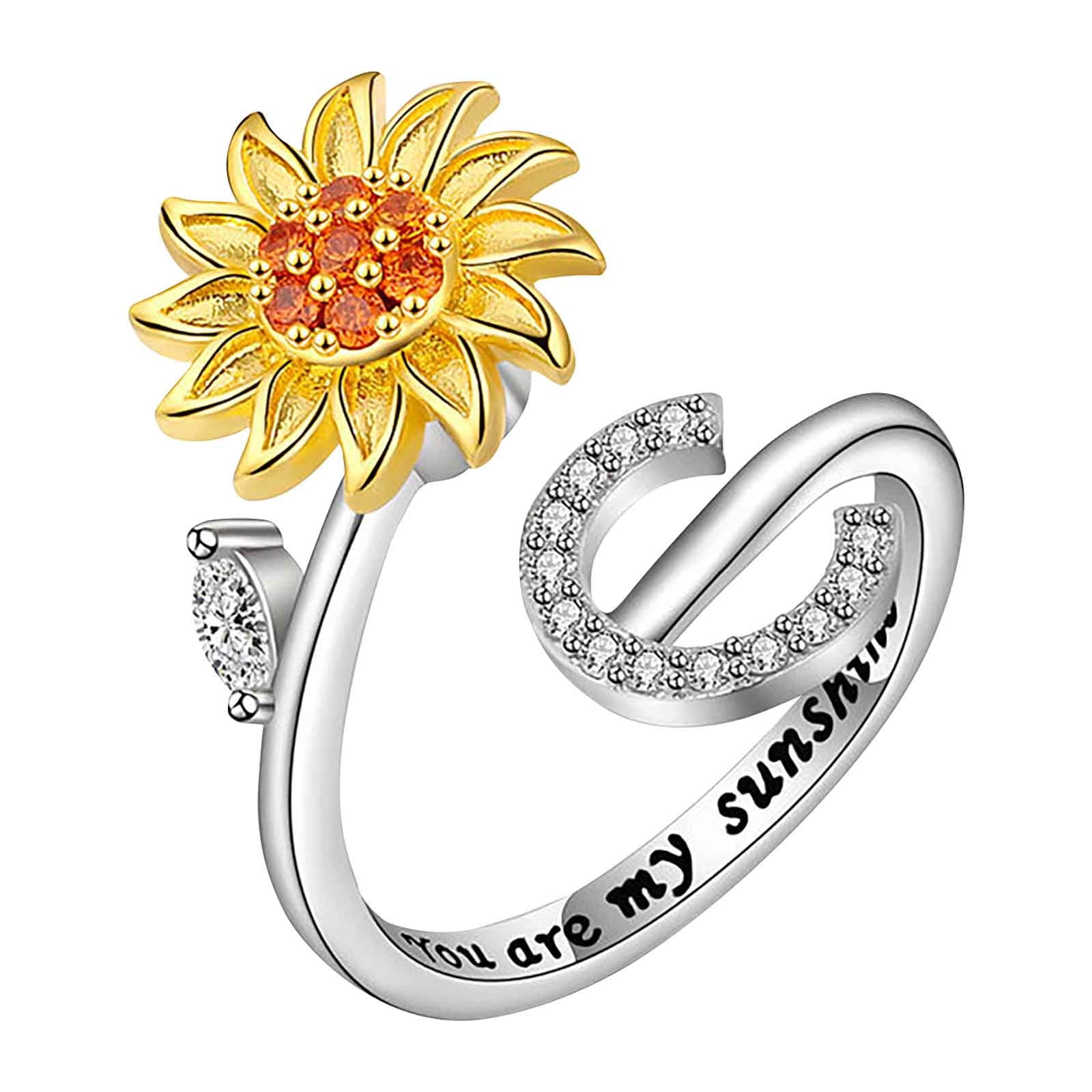 Easter Rings for Women Sunflower Rotating Ring 26 Letter Ring Sunflower ...