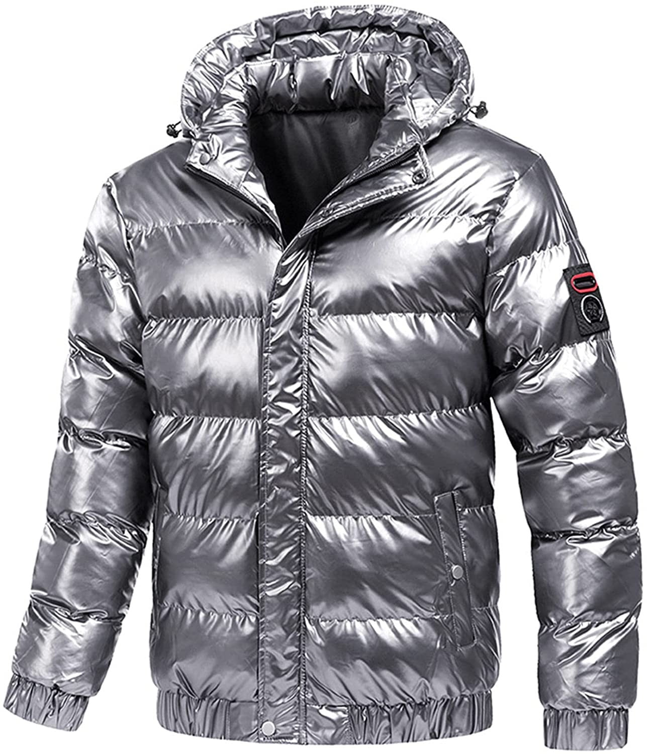 Quinlirra Mens Winter Jacket with Hood Shiny Hooded Reflective Down ...