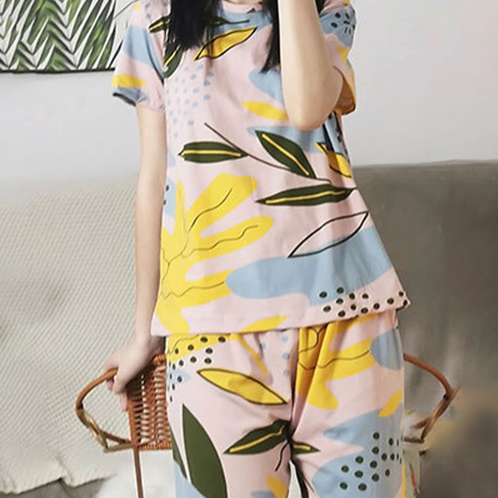 Quinlirra Pajamas Female Summer Thin Short-Sleeved Shorts Two-Piece ...