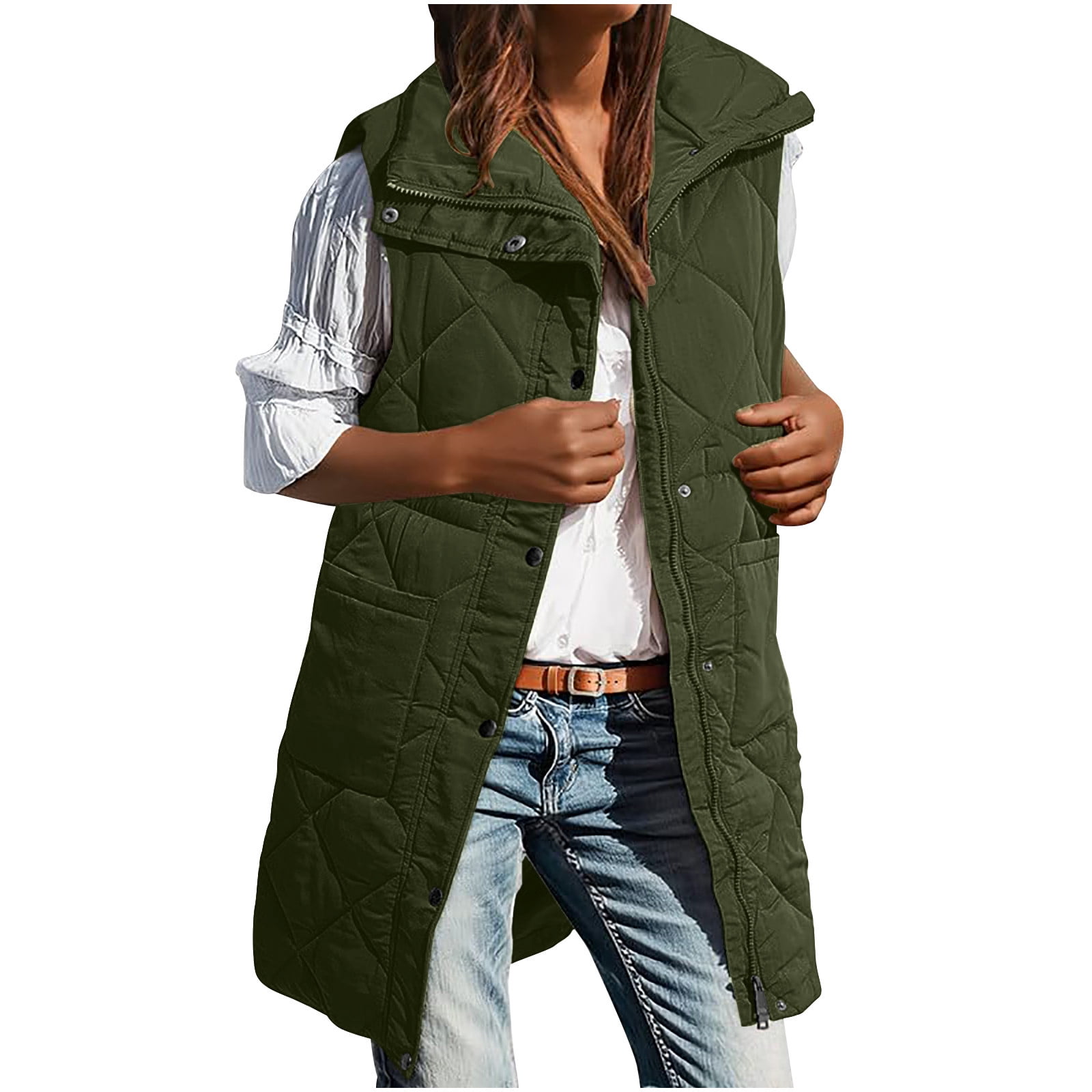 Quinlirra Puffer Vest Women Cropped Women's Casual Winter Tops Long ...