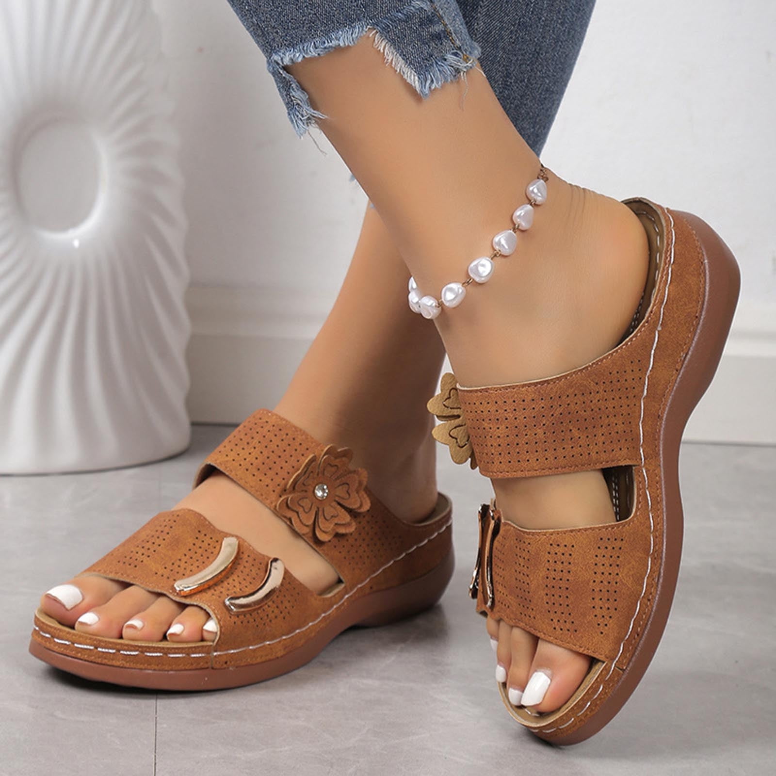 Sandals Women Plus Size Summer Casual Solid Color Flip-Flops Beach ...