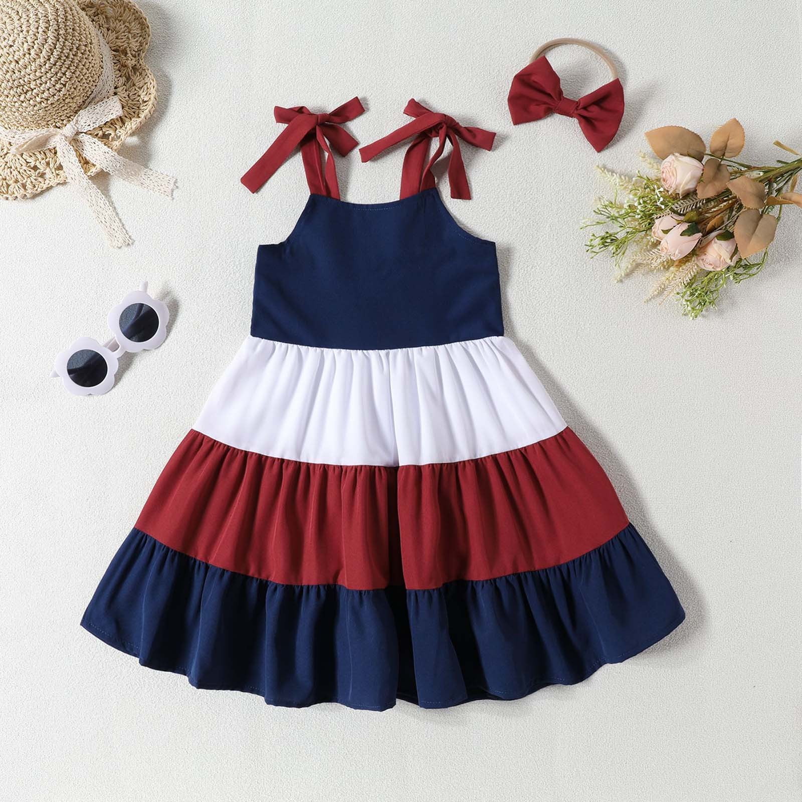 Quinlirra Spring Dresses for Girls 2024 Kids Children Splice Sling ...