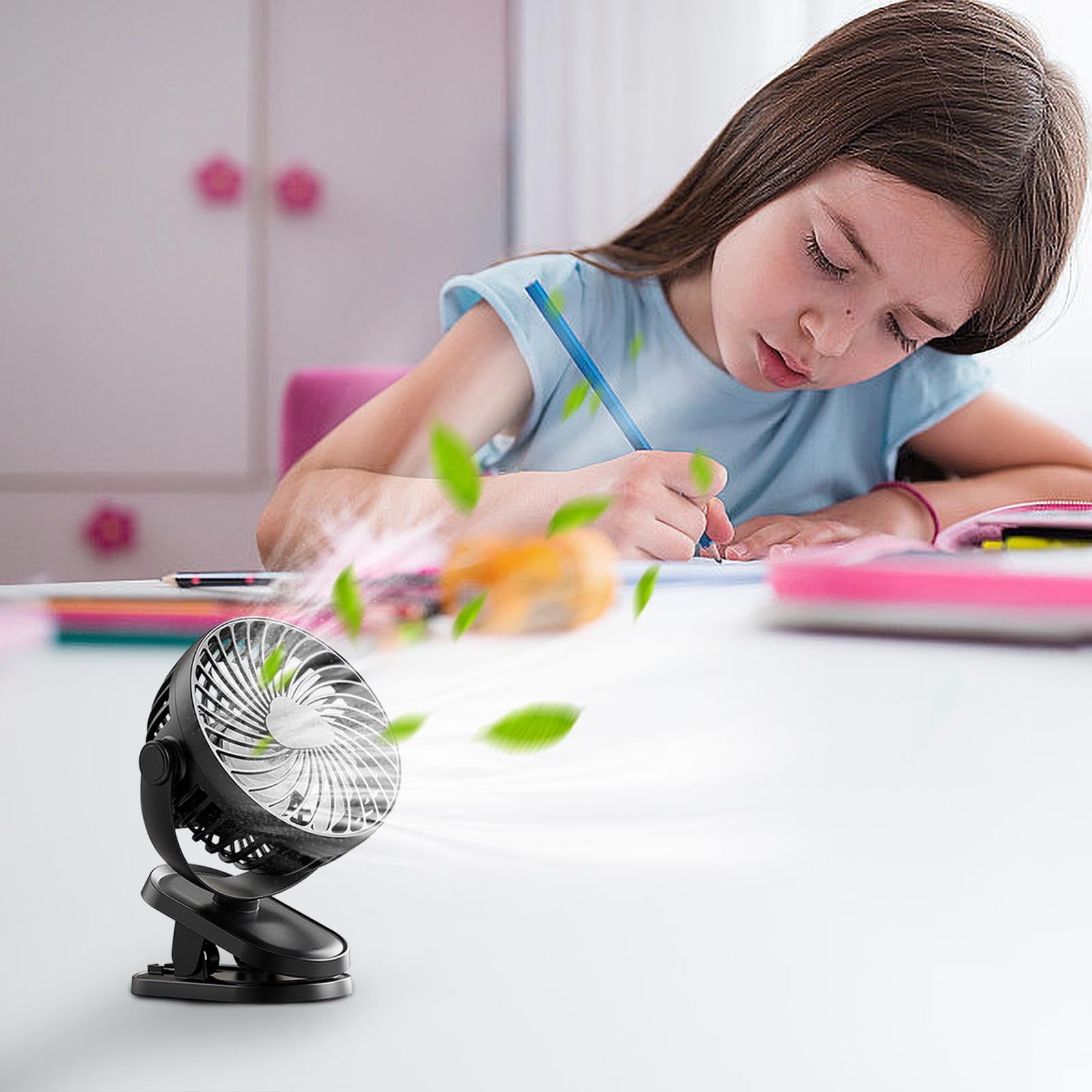 Quinlirra USB Clip on Fan, Strong Wind Ultra Quiet Small Desk Fan with ...