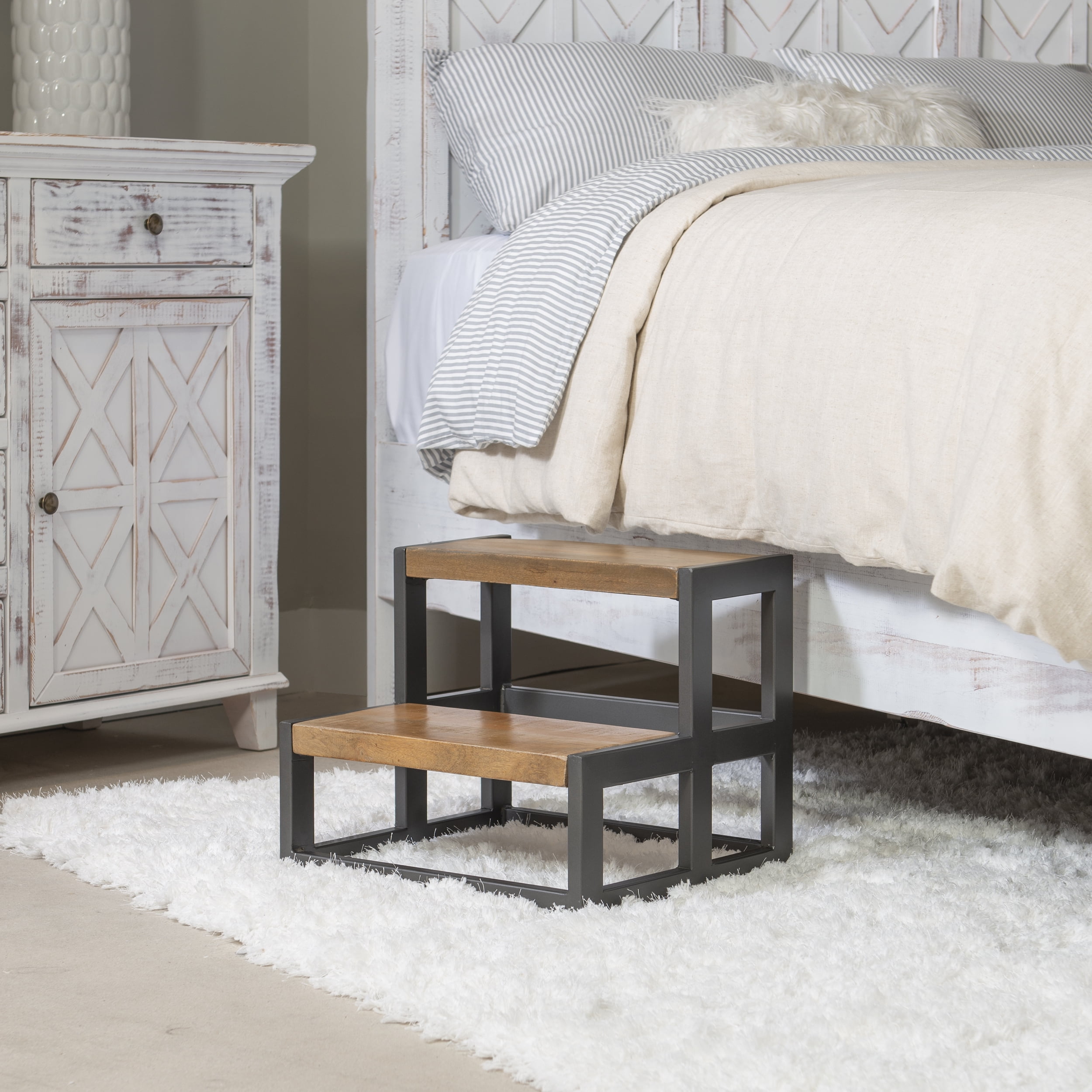 Powell Quinn 2-Tier Wood and Metal Bed Steps, Pewter - Walmart.com