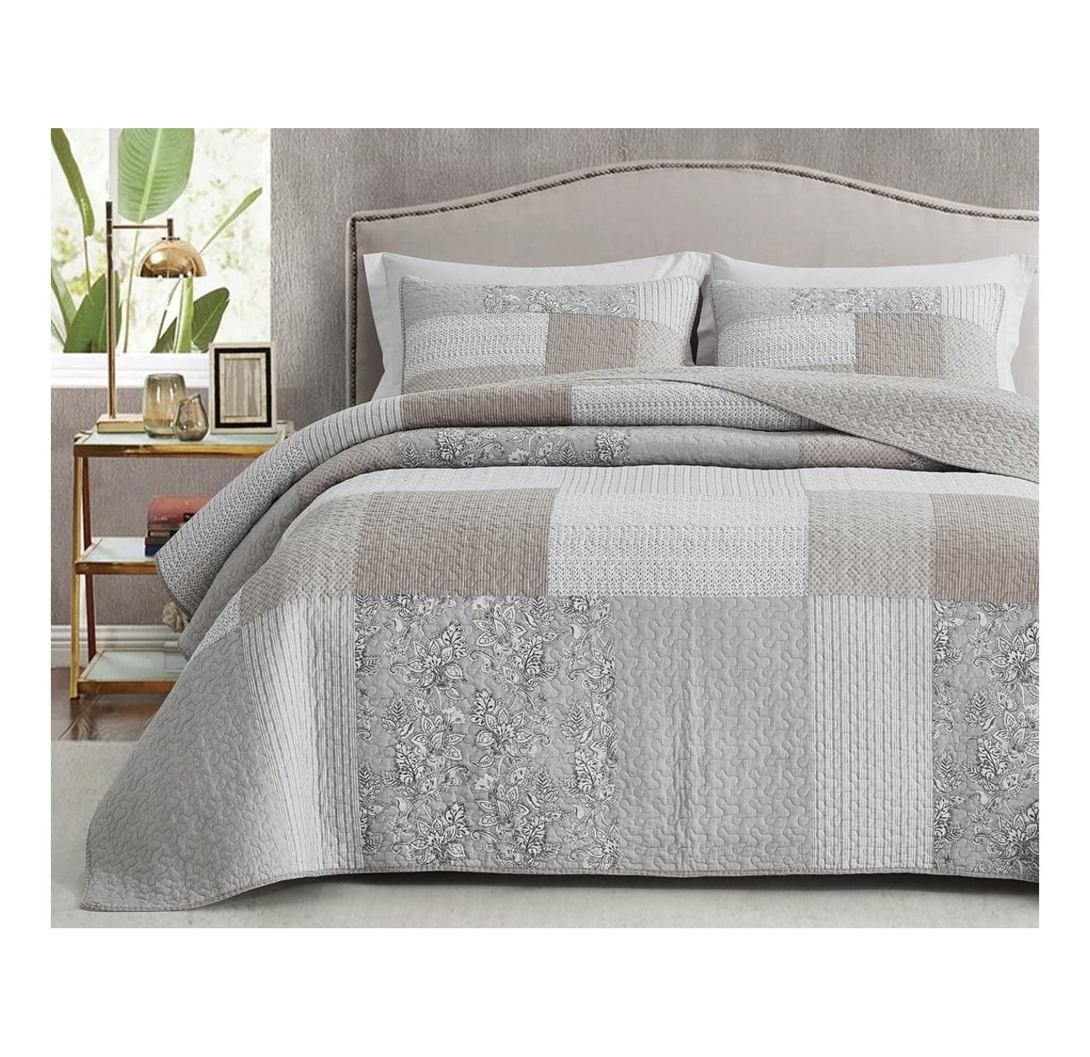 Quinn 3-Piece Neutral Taupe Gray White Floral Hibiscus Flower Candy ...