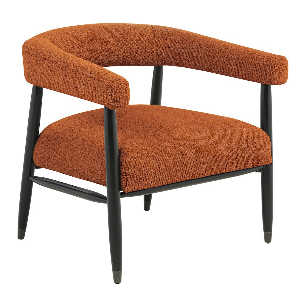 Quinn Arm Chair in Rust Boucle Fabric with Mid-century Space Black Wood ...