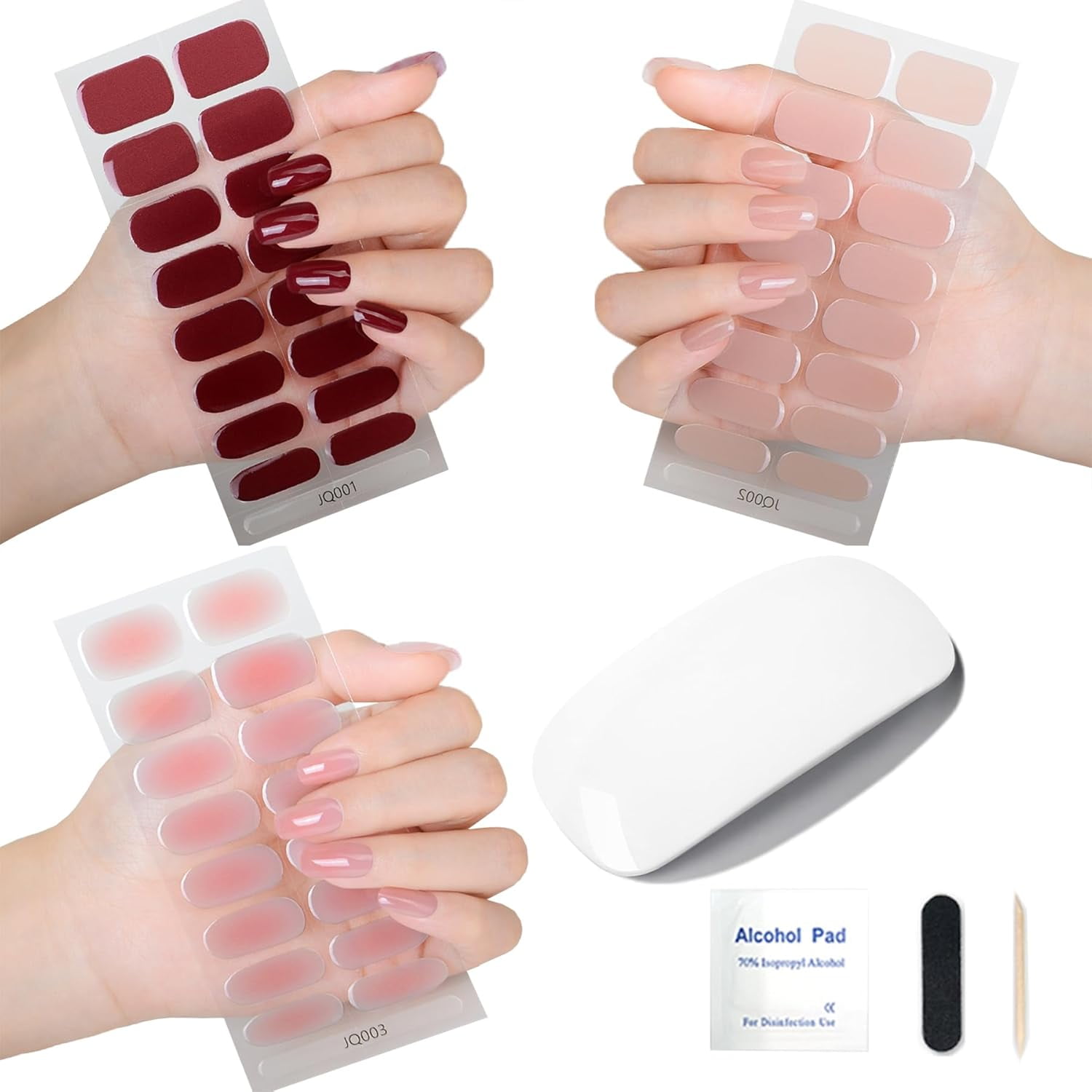 Quinnas Gel Nail Stickers with UV Light Kit, Wessiny UV Gel Nail Stickers, Serafene Semi Cured ...