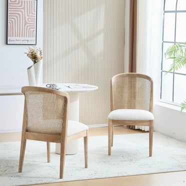 Alden Design Set of 4 Mid-Century Weave Dining Chairs with Solid Metal ...