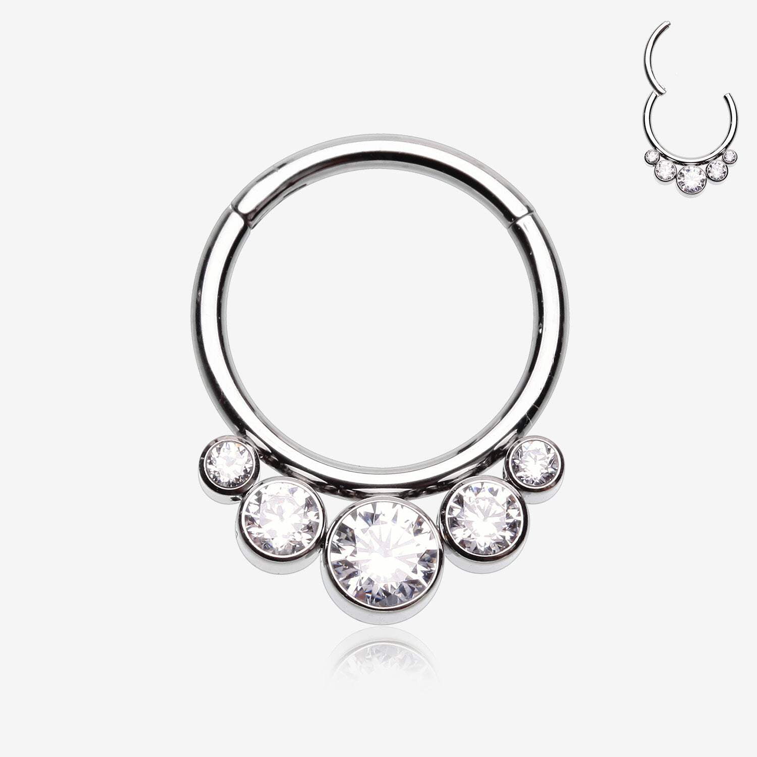 Quintuple Gem Sparkle Seamless Steel Clicker Hoop Ring - Walmart.com
