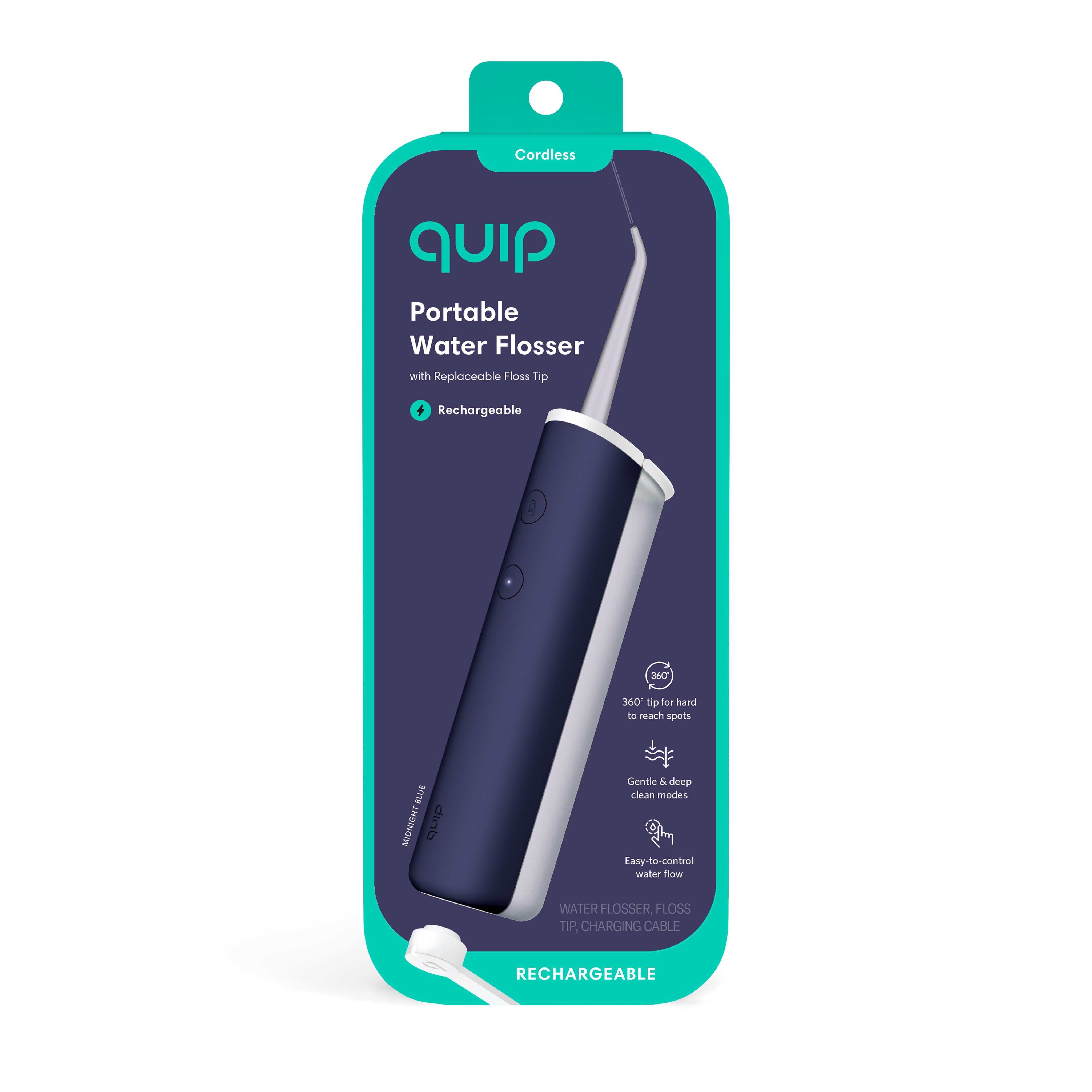 Quip Portable Cordless Water Flosser, 2 Pressure Modes, Replaceable ...