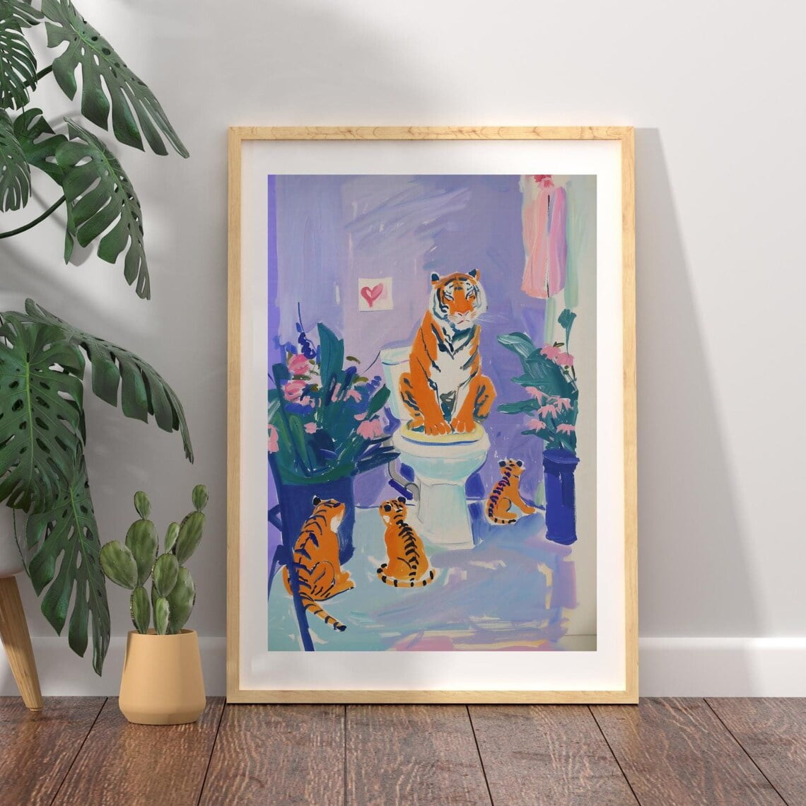 Quirky Animal Poster, Funny Tiger Bathroom Print, Maximalist Toilet ...