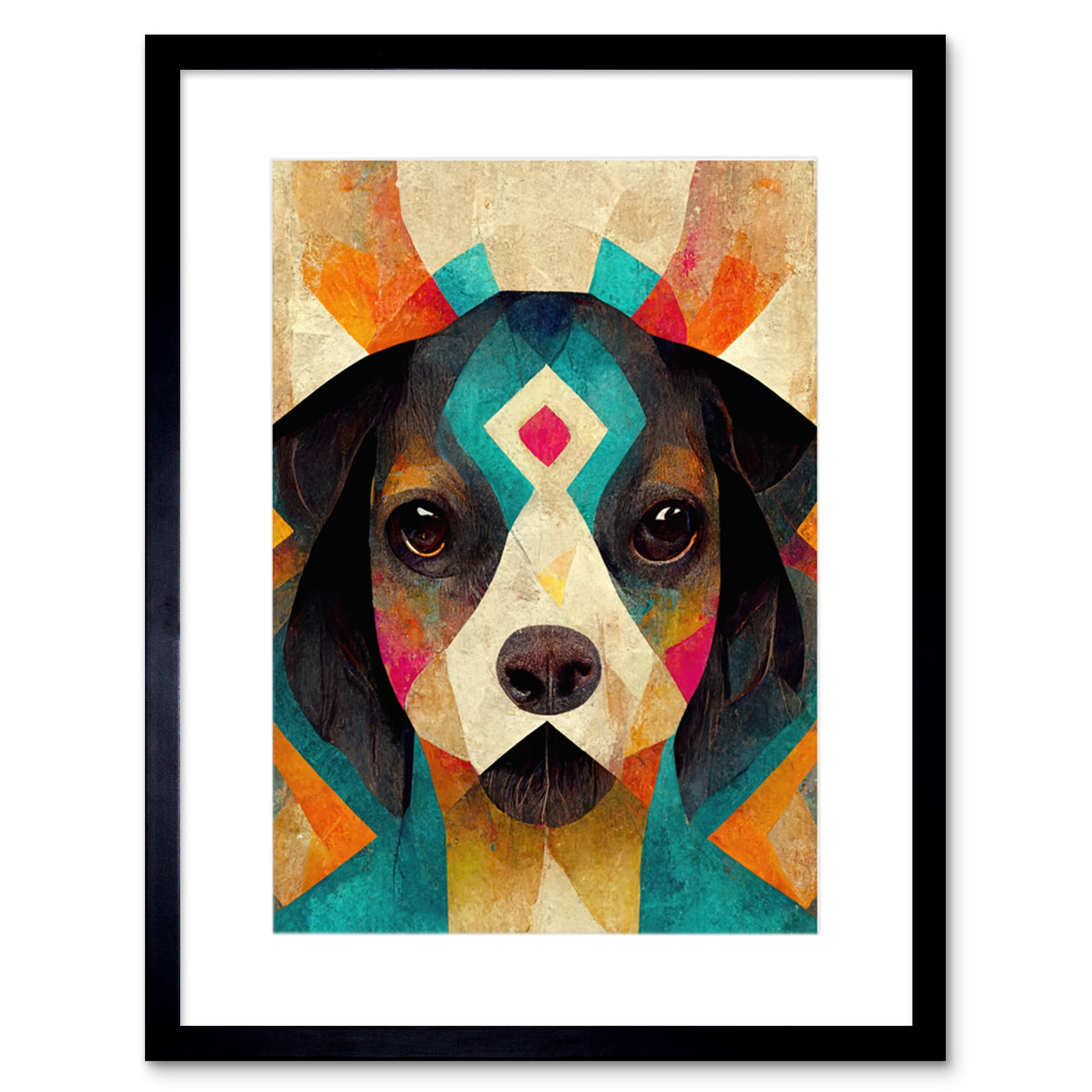 Quirky Boho Abstract Modern Shaman Guru Dog Artwork Framed Wall Art ...