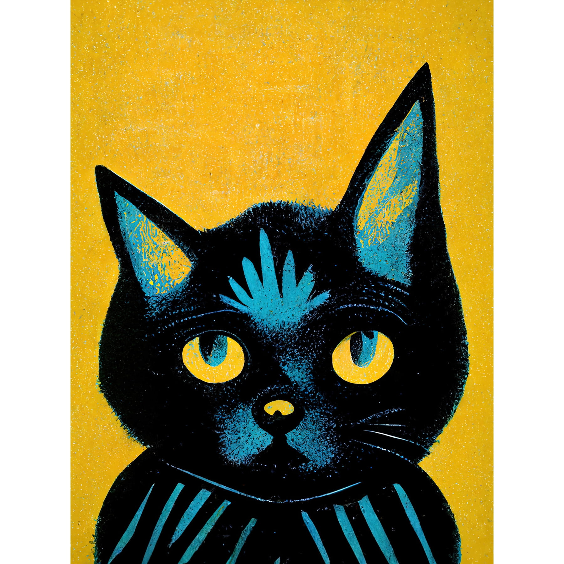 Quirky Bold Black Cat Yellow Blue Extra Large XL Wall Art Poster Print ...