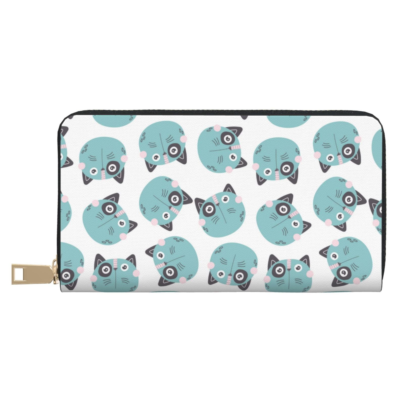 Quirky Cartoon Cat Face Wallet Women, Leather Bifold Multi Card Wallet ...