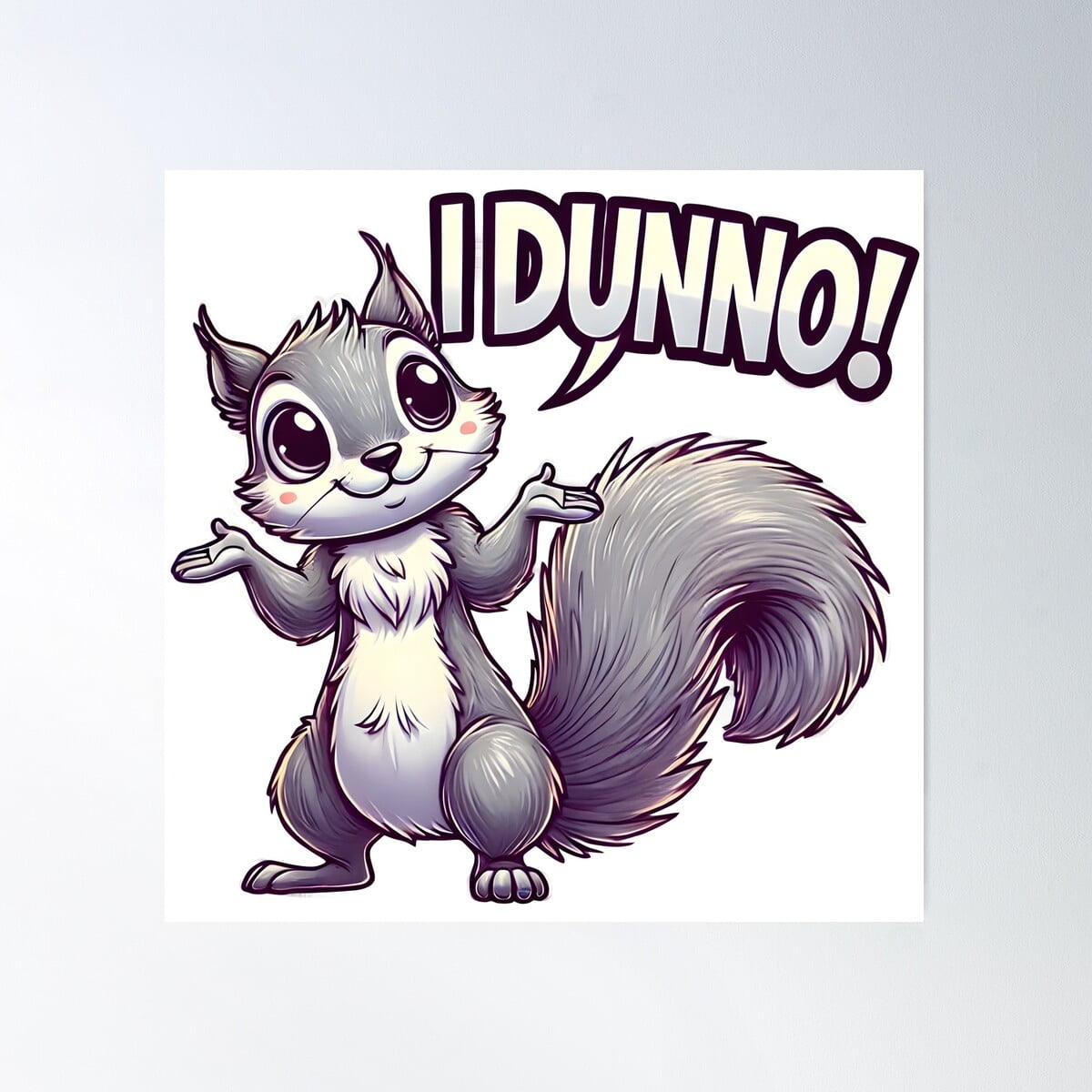 Quirky Cartoon Squirrel Saying "I Dunno!" Poster Wall Art, Modern Wall ...