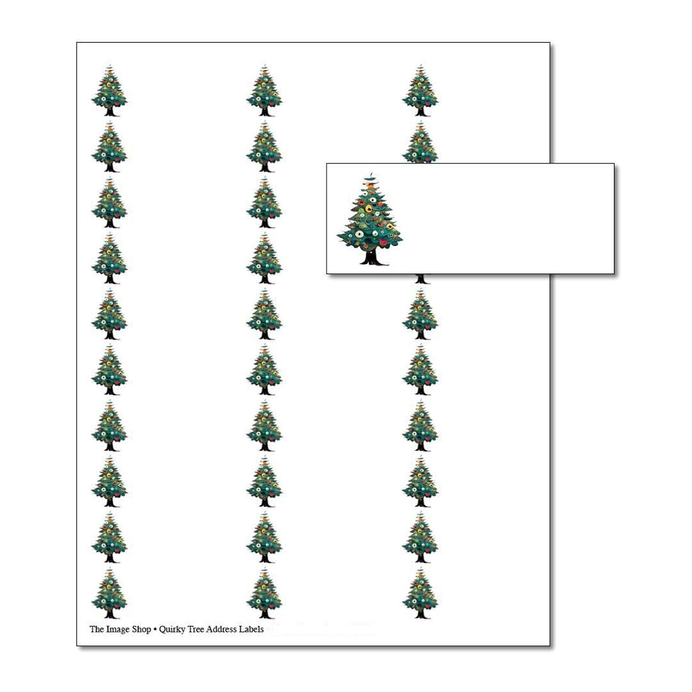Quirky Christmas Tree Holiday Printable 30-Up Address Labels - 5 Sheets ...