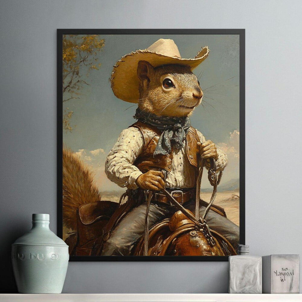 Quirky Cowboy Squirrel Poster, Animal Art Print For Kids Room, Unique ...