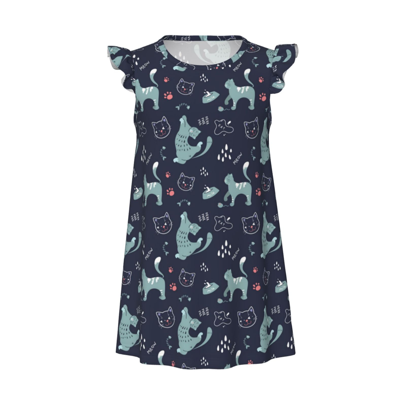 Quirky Cute Cartoon Cat Girls Nightgowns, Pajamas for Girls, Soft ...