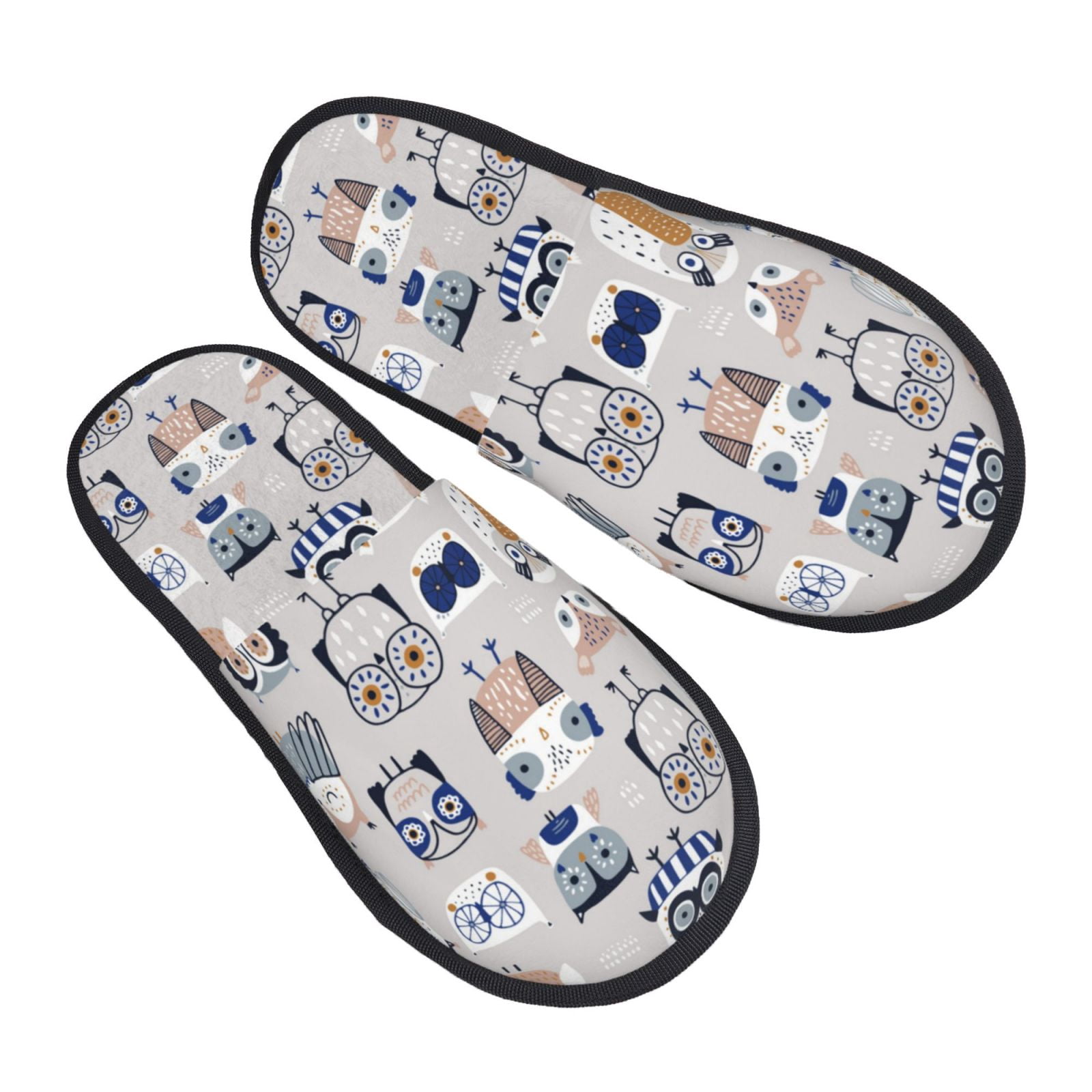 Quirky Doodle Owl Grey House Slippers for Women Indoor, Fuzzy Warm ...