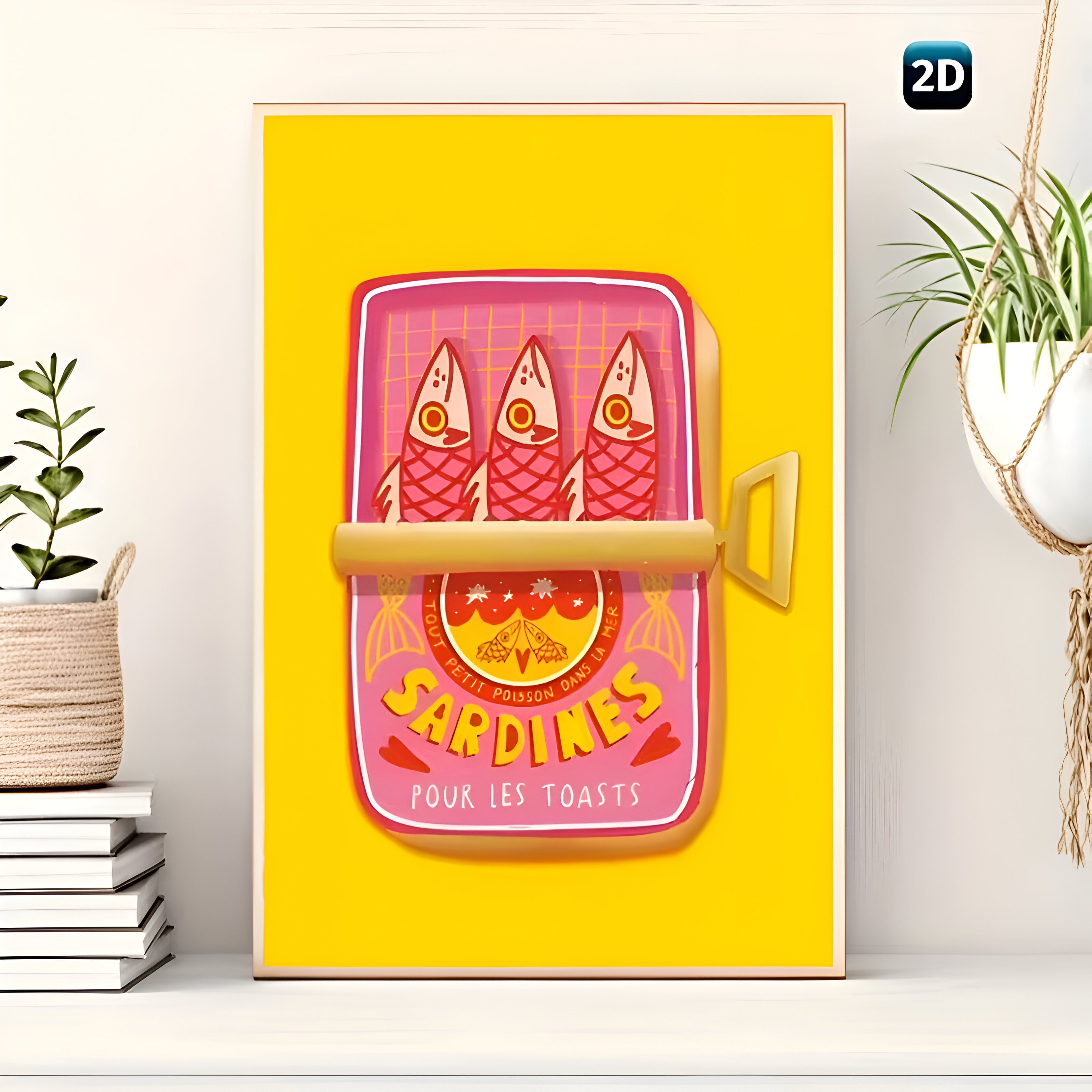 Quirky French Wall Art Poster Vibrant Sardines in Can Design Fun Living ...