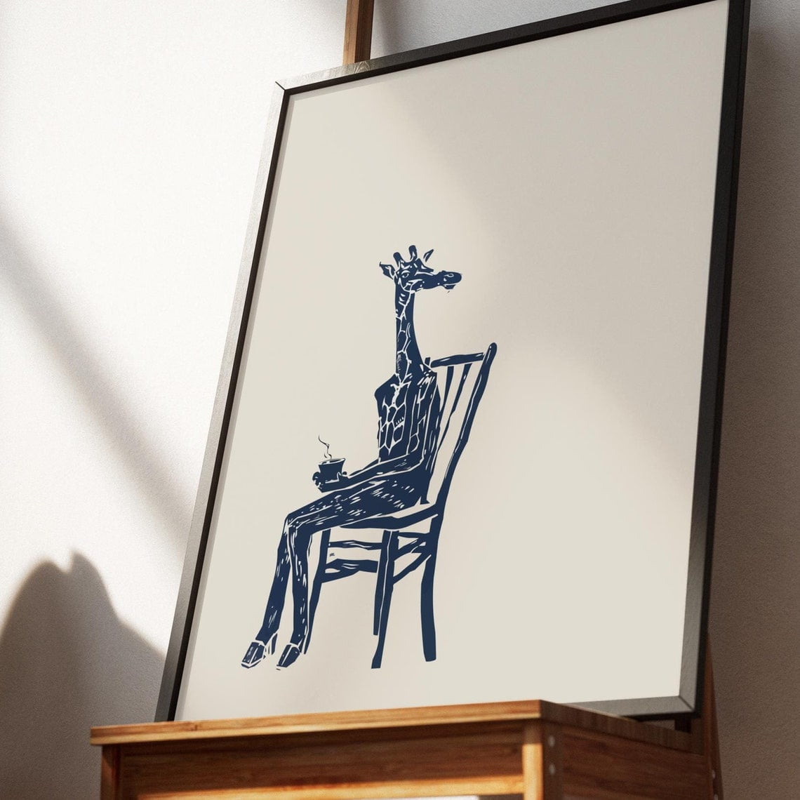 Quirky Giraffe Coffee Wall Art,Retro Kitchen Giraffe Teacup Print ...