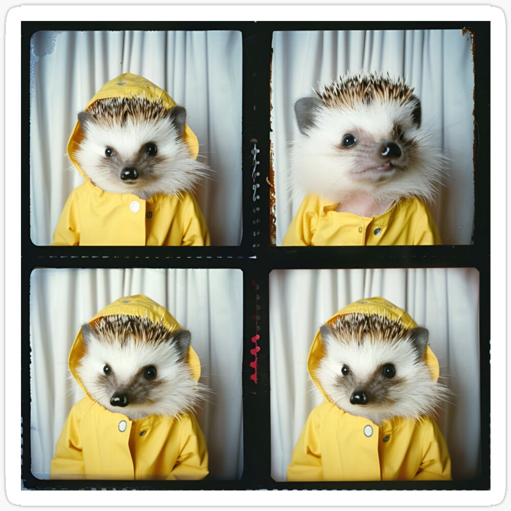 Quirky Hedgehog Photobooth Raincoat Cutie Animal Lover Art Stickerphone ...