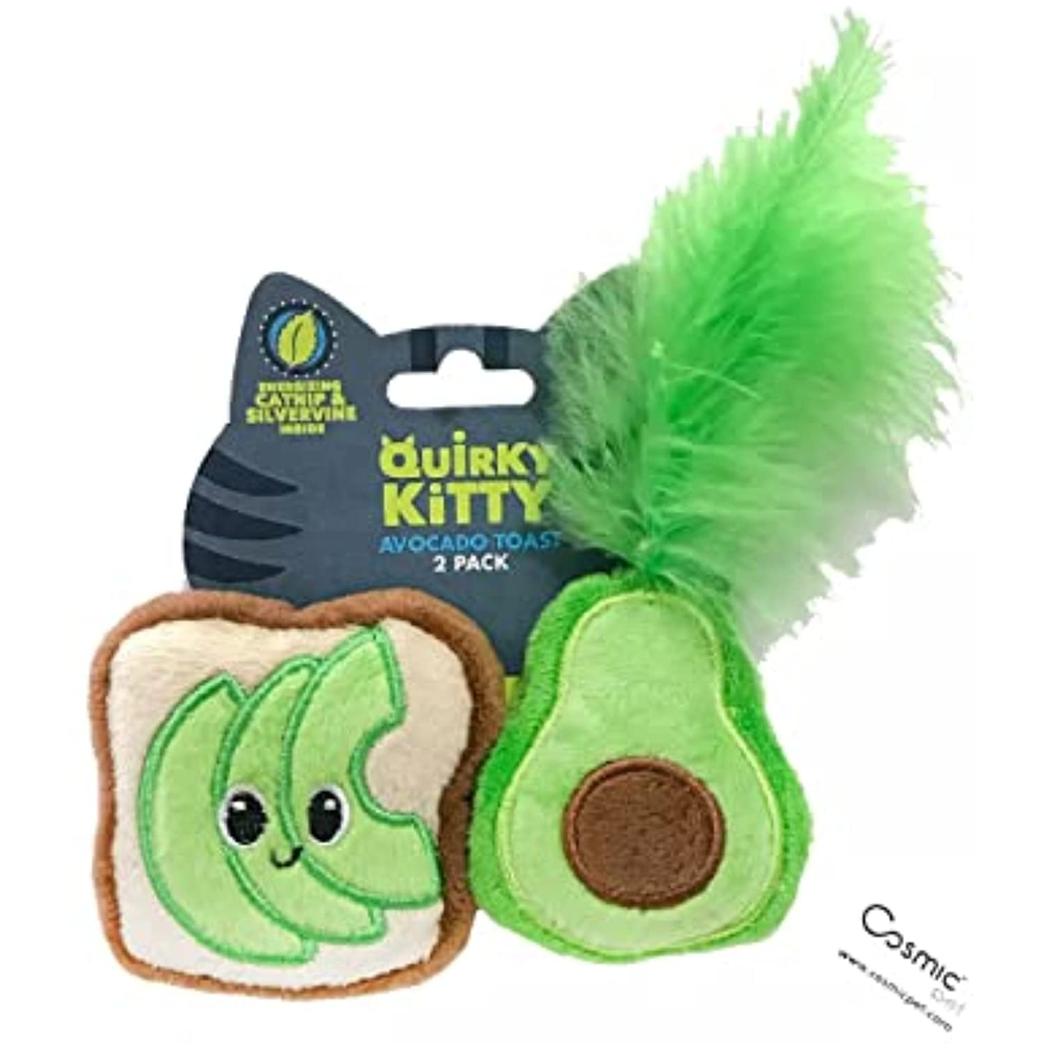 Quirky Kitty Avocado Toast 2-Piece Catnip & Crinkle Cat Toy, Green (2 ...