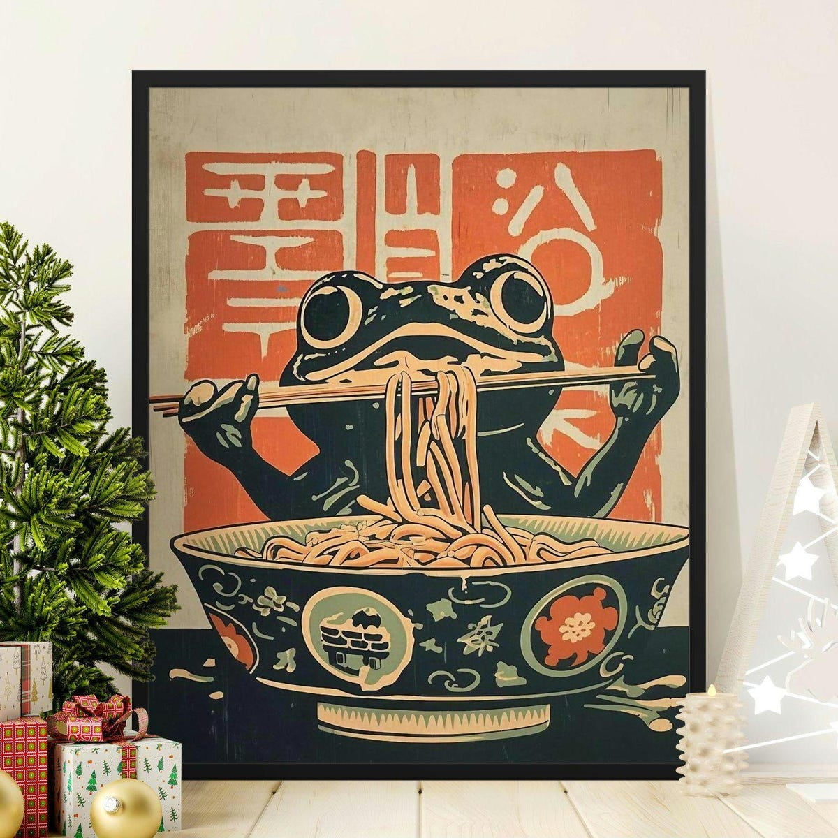 Quirky Ramen Frog Poster, Fun Wall Art Print, Unique Home Decor, Frogs ...