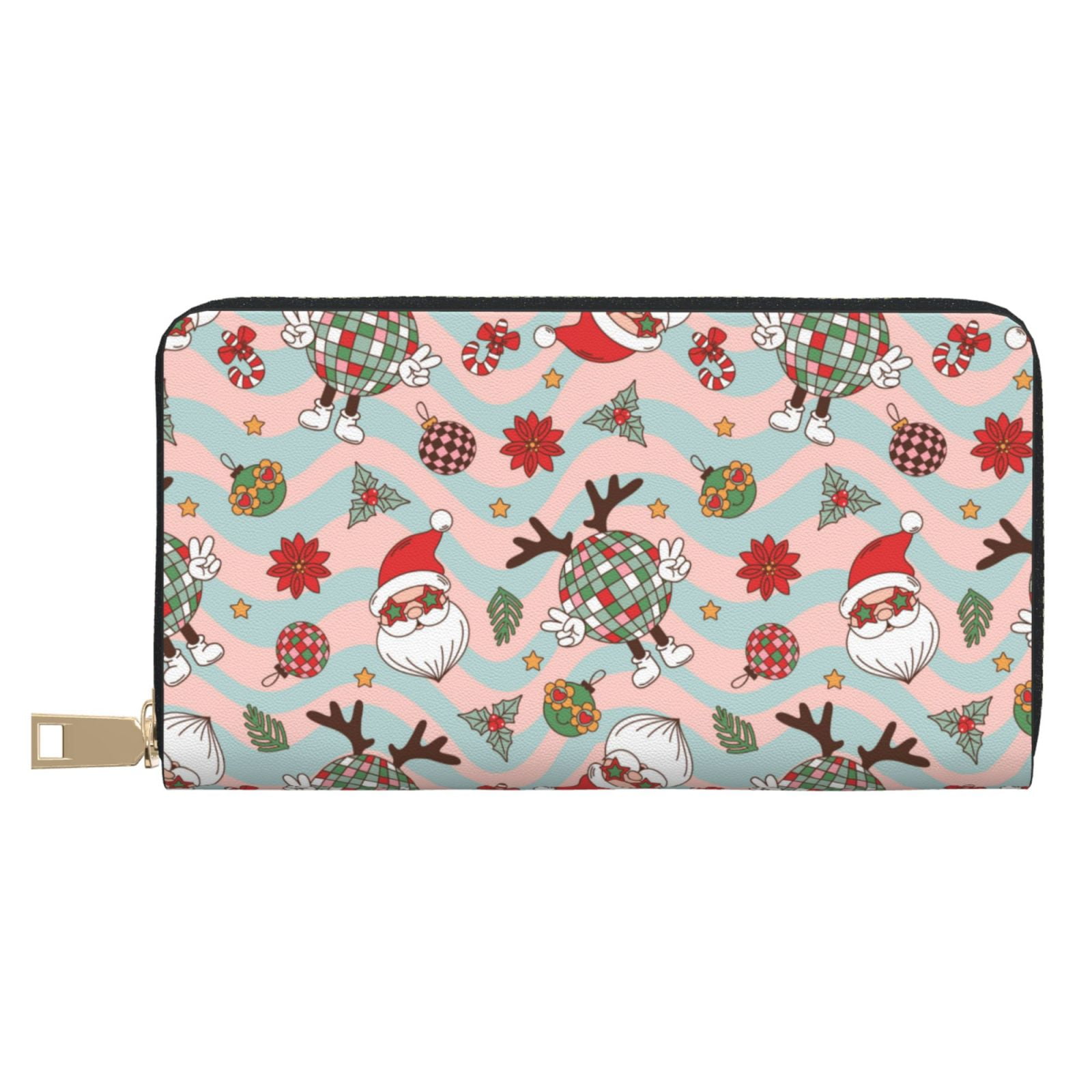 Quirky Santa Reindeer Retro Wave Wallet Women, Leather Bifold Multi ...