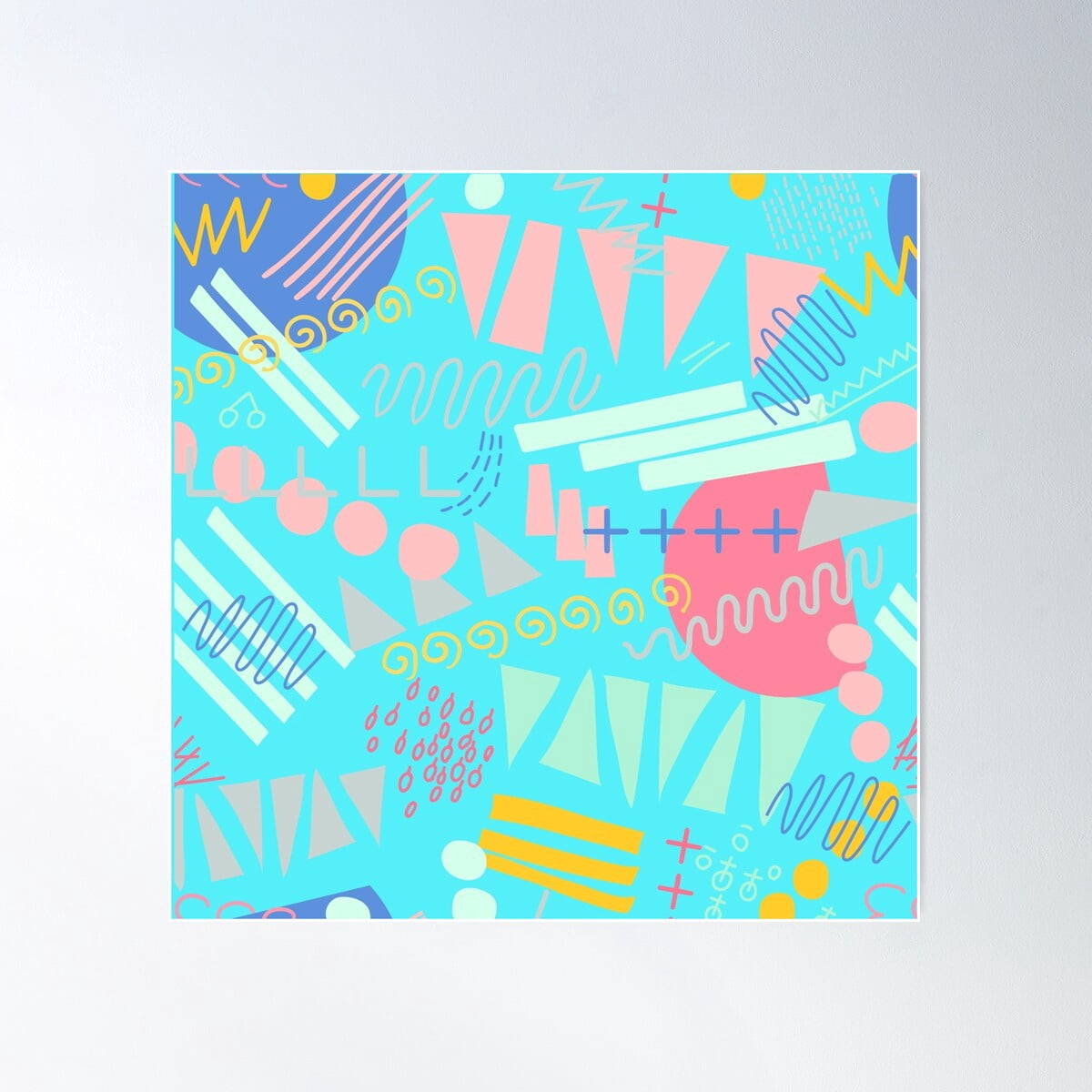 Quirky Shapes Pattern - Baby Blue Poster Wall Art, Modern Wall Decor ...