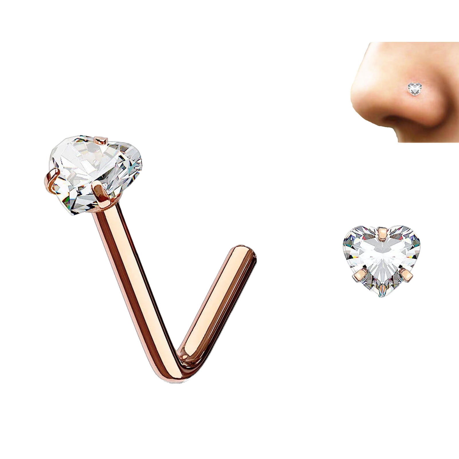 Quistrepon Love Zircon Nose Nail Nose Ring L-Shaped Nose Earrings ...