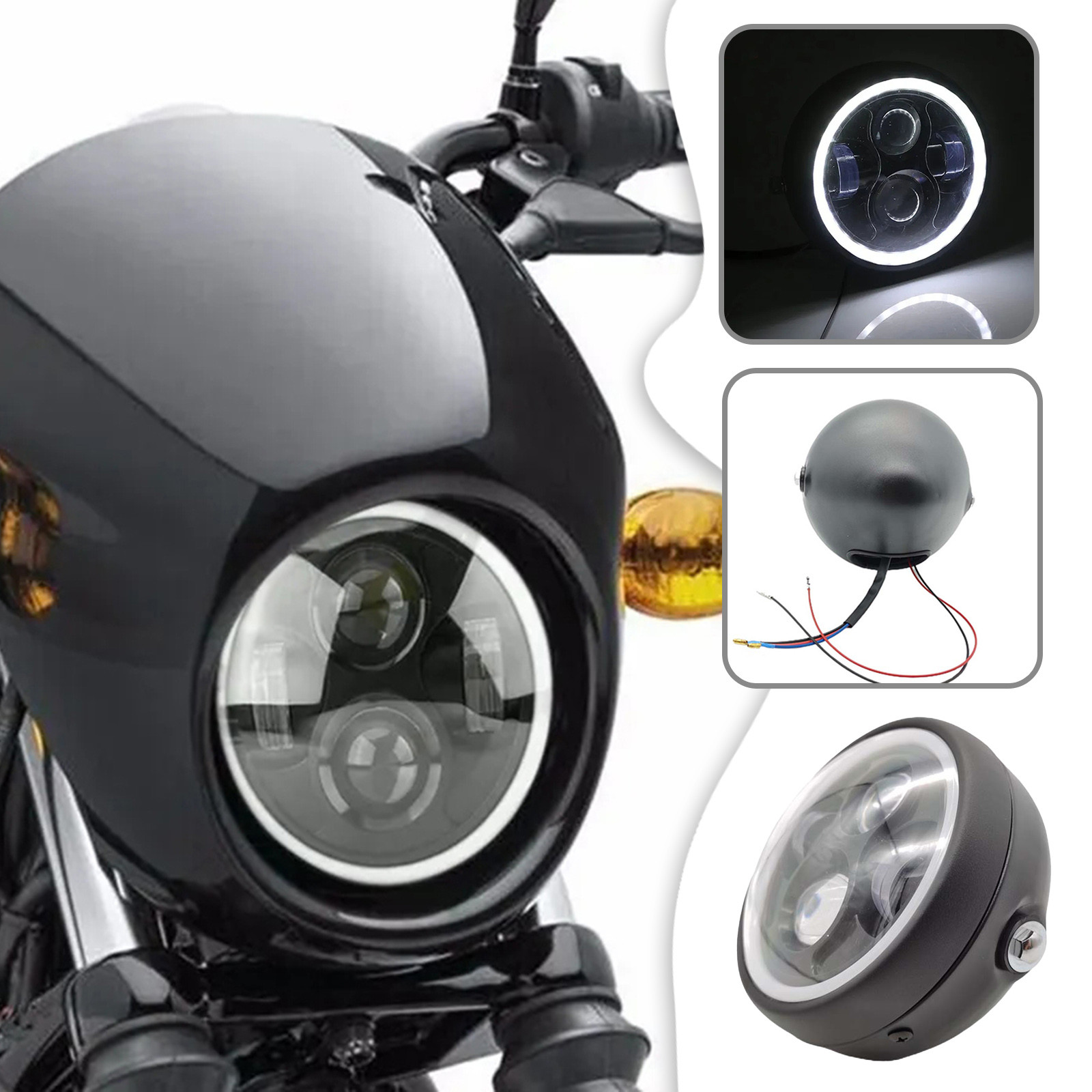 Quistrepon Motorcycle Retro Headlights, Electric Vehicle Led Four Eye ...