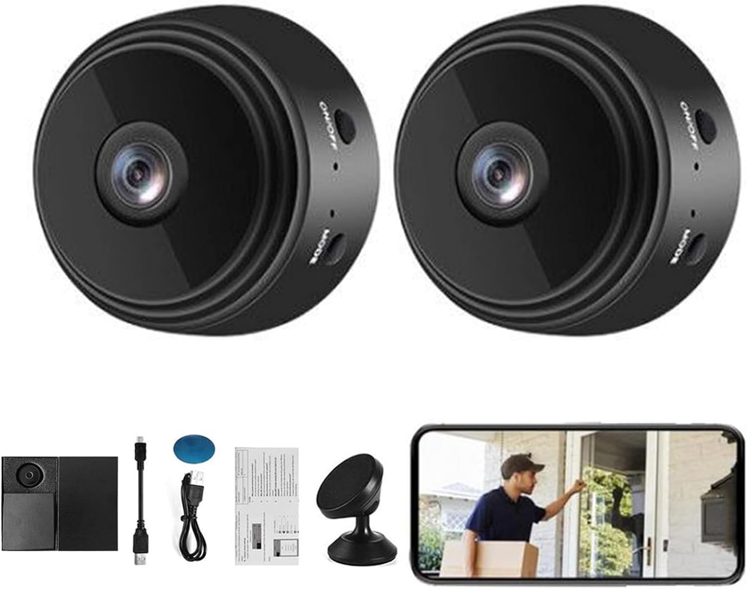 Quistrepon Night Vision 1080p Magnetic Mini Surveillance Camera, Black ...