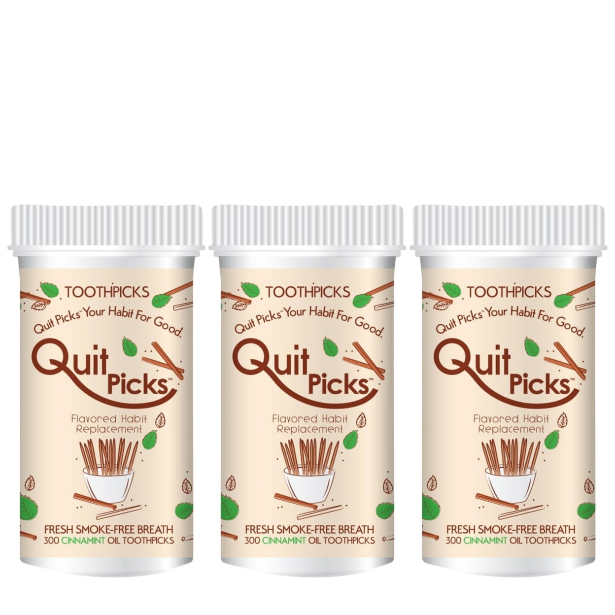 Quit Picks Toothpicks 300ct Cinnamint 3-Pack Smoking Aid Fresh Breath ...