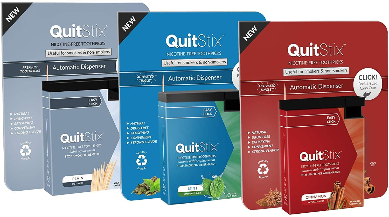 Quit Stix Craving Relief Toothpicks with Automatic Dispenser and Activating Tingle to Quit ...